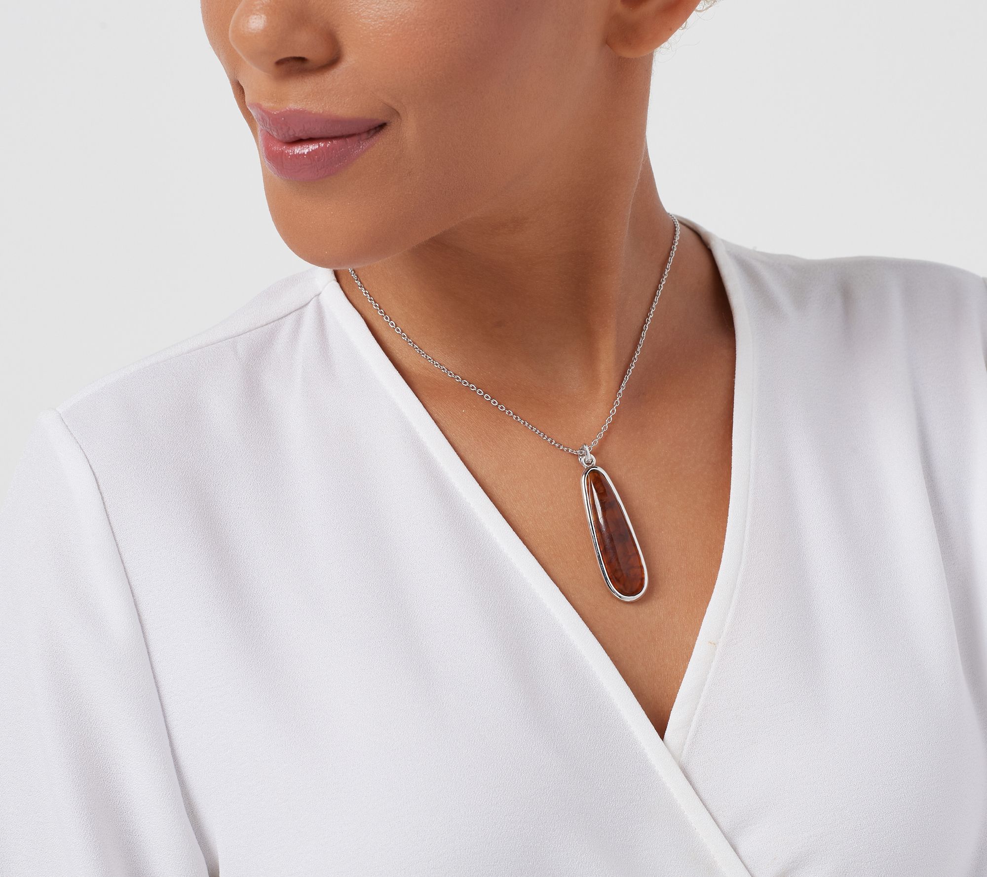 "As Is"Affinity Gems Amber Cabochon Bezel Set Necklace, - QVC.com