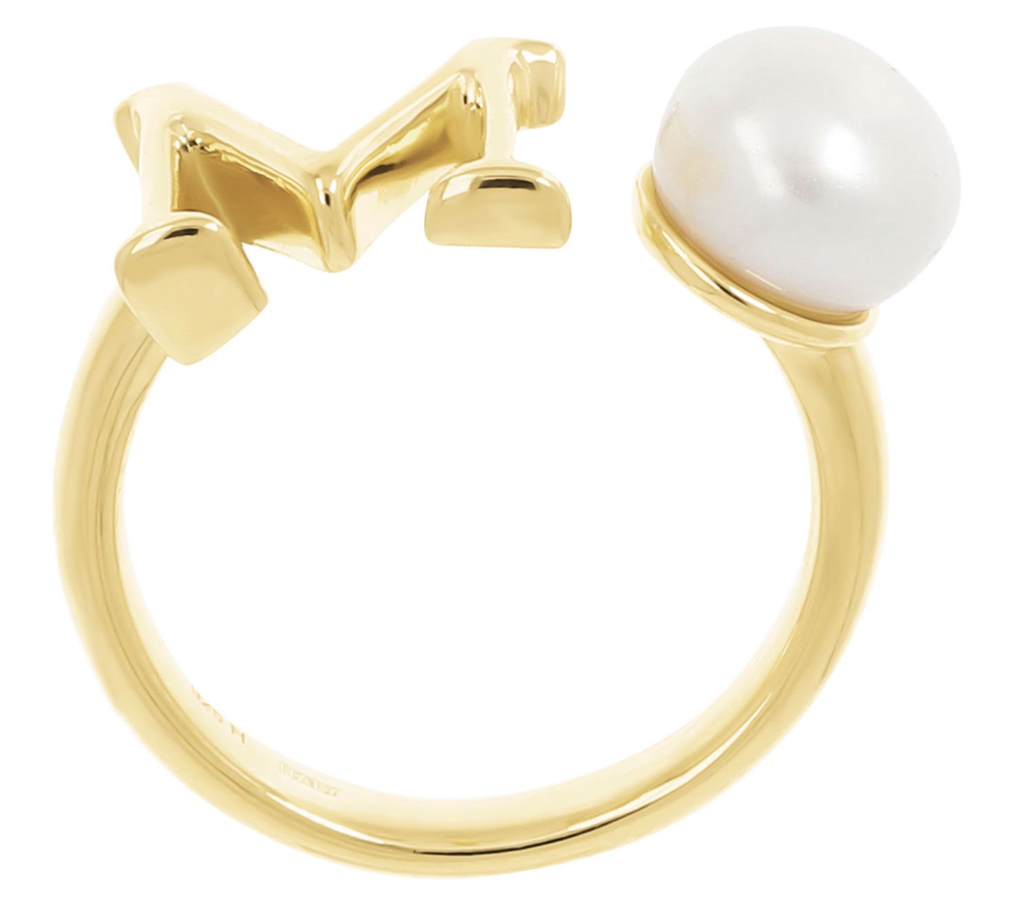 Honora Cultured Pearl Initial Cuff Ring, 14K Gold Plated - QVC.com