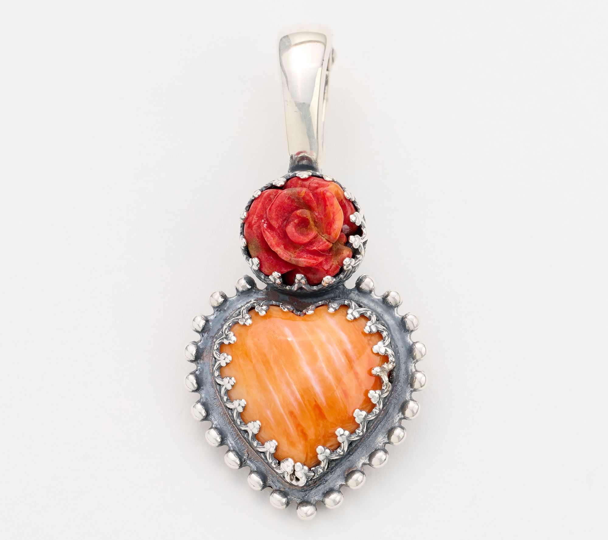 "As Is" American West Sterl.Red Coral Rose & Orange Spiny Enhancer ...