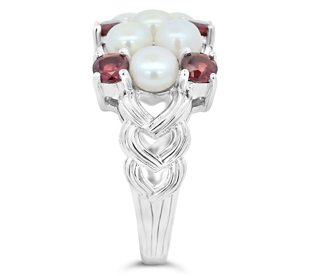 Ariva Sterling Silver Pearl & Garnet Newport Ring - QVC.com