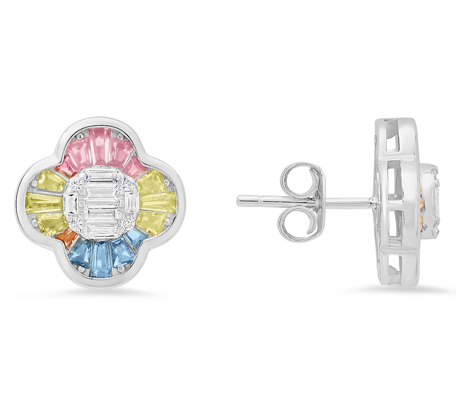 Diamonique Pastel Multi-Color Clover Earrings,Sterling Silver - QVC.com