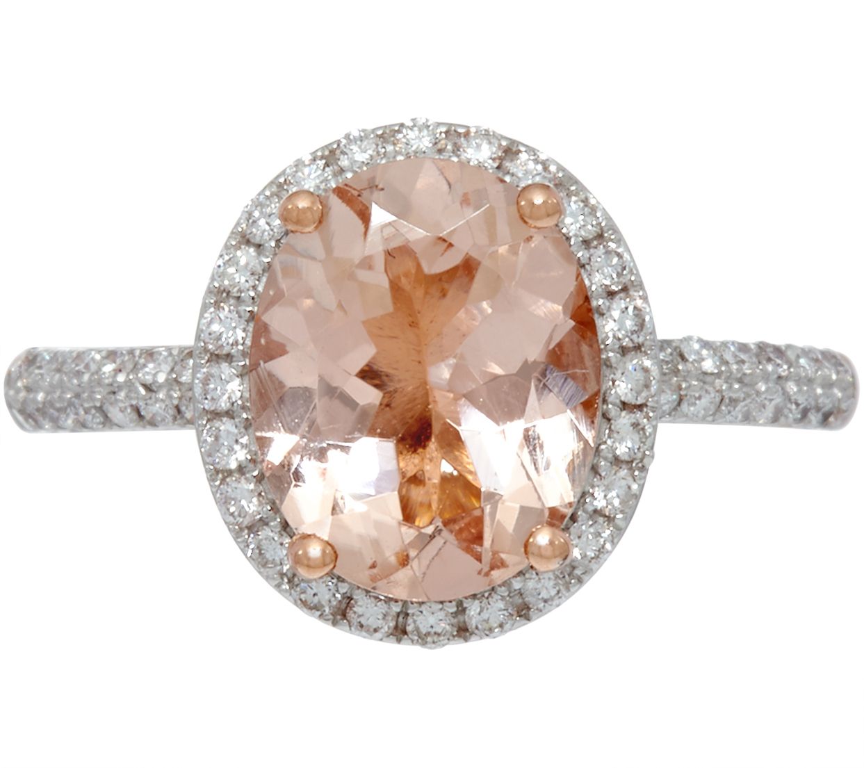 Oval Morganite & Pave' Diamond Ring, 1.80 cts 14K Gold - QVC.com
