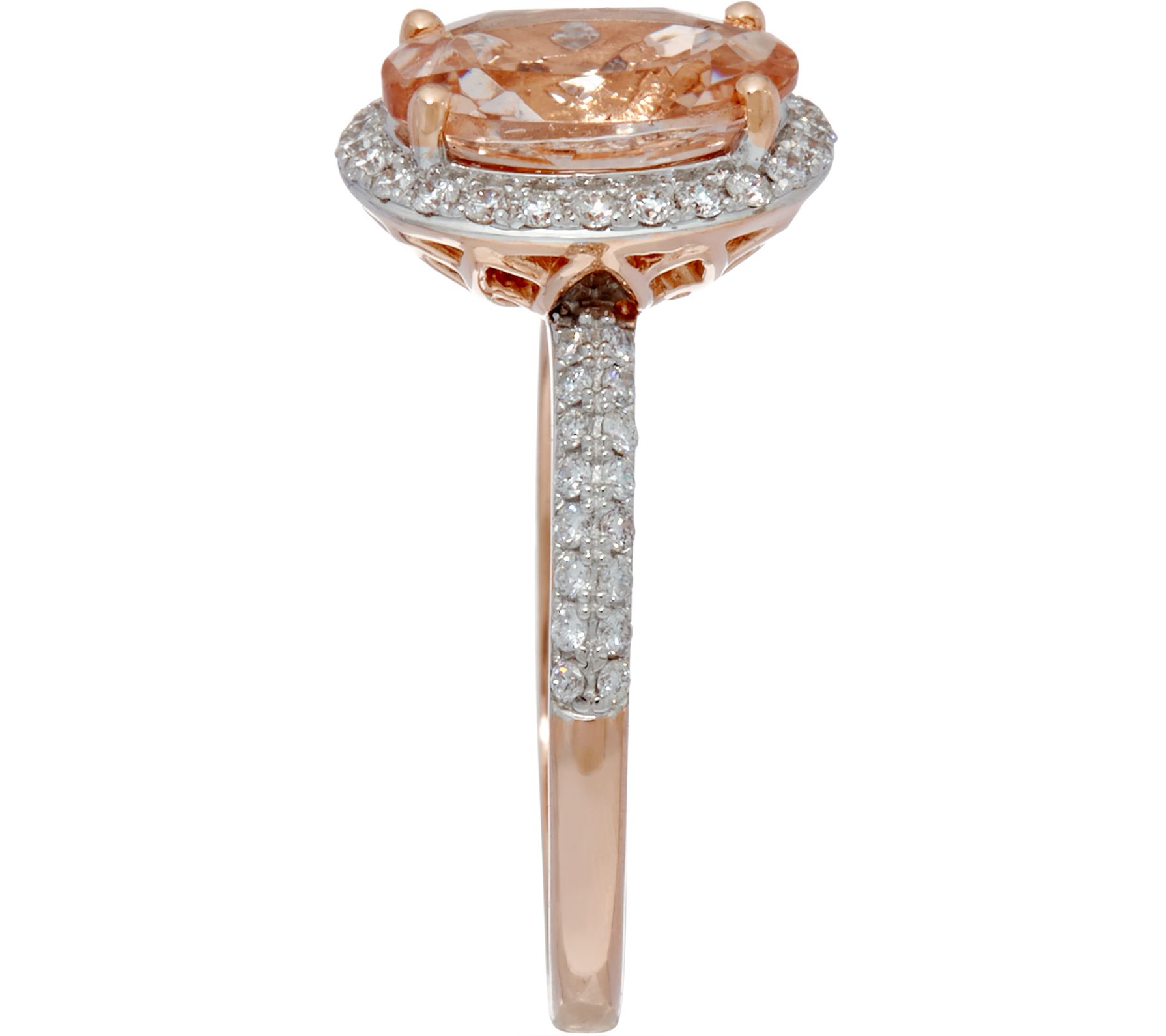 Oval Morganite & Pave' Diamond Ring, 1.80 cts 14K Gold - QVC.com