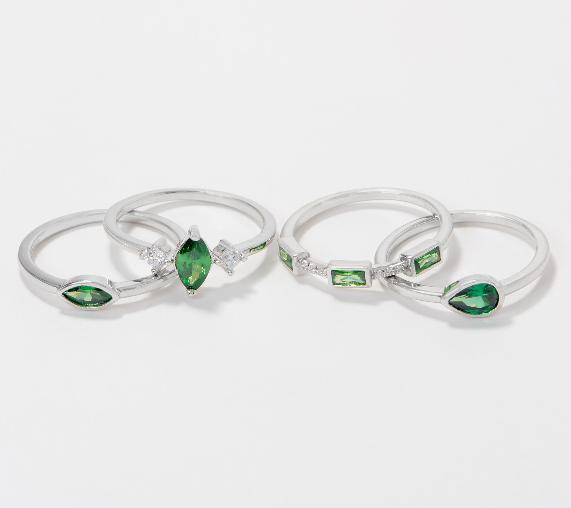 "As Is" Colors of Diamonique Set of 4 Mixed Stack Rings, Sterling - QVC.com