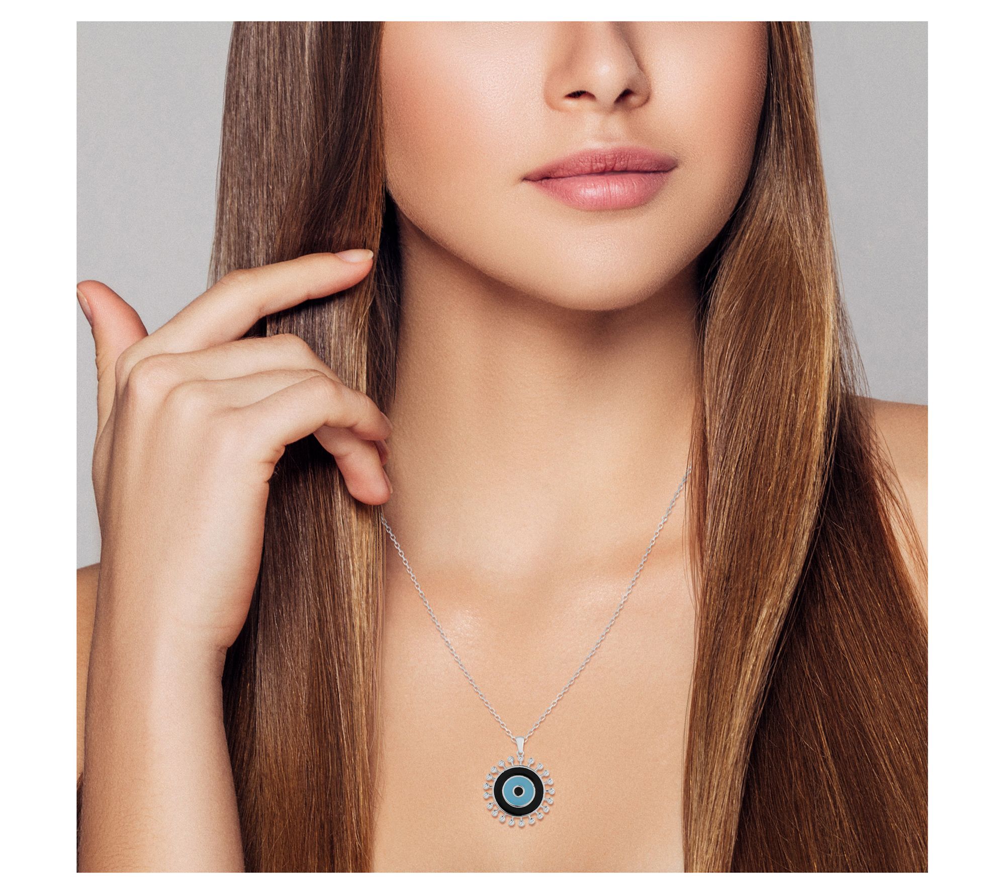 Sterlina Silver Enamel Evil Eye Pendant w Chain Sterling QVC
