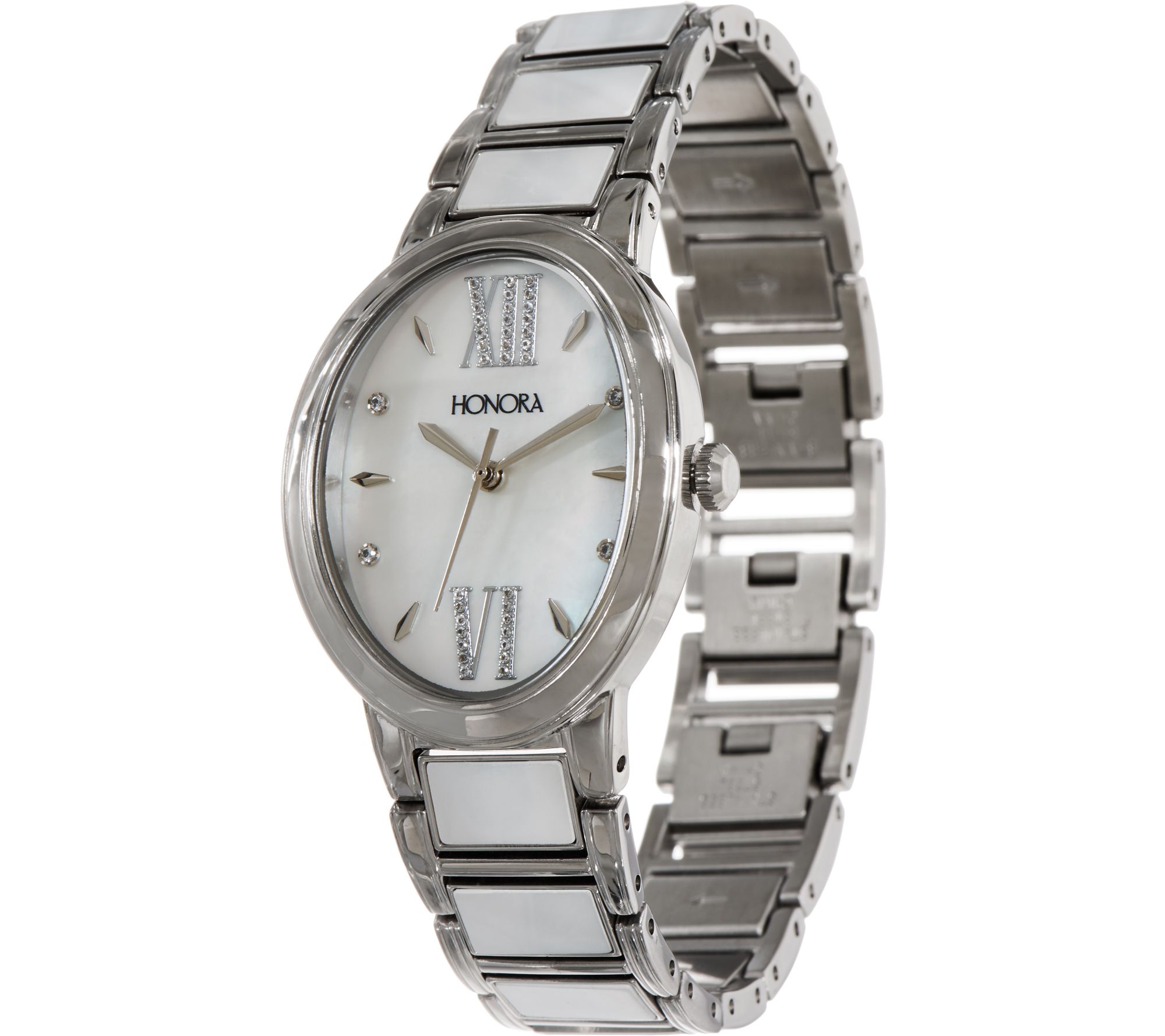 "As Is" Honora White Mother-of -Pearl Oval Bracelet Watch Stainles ...
