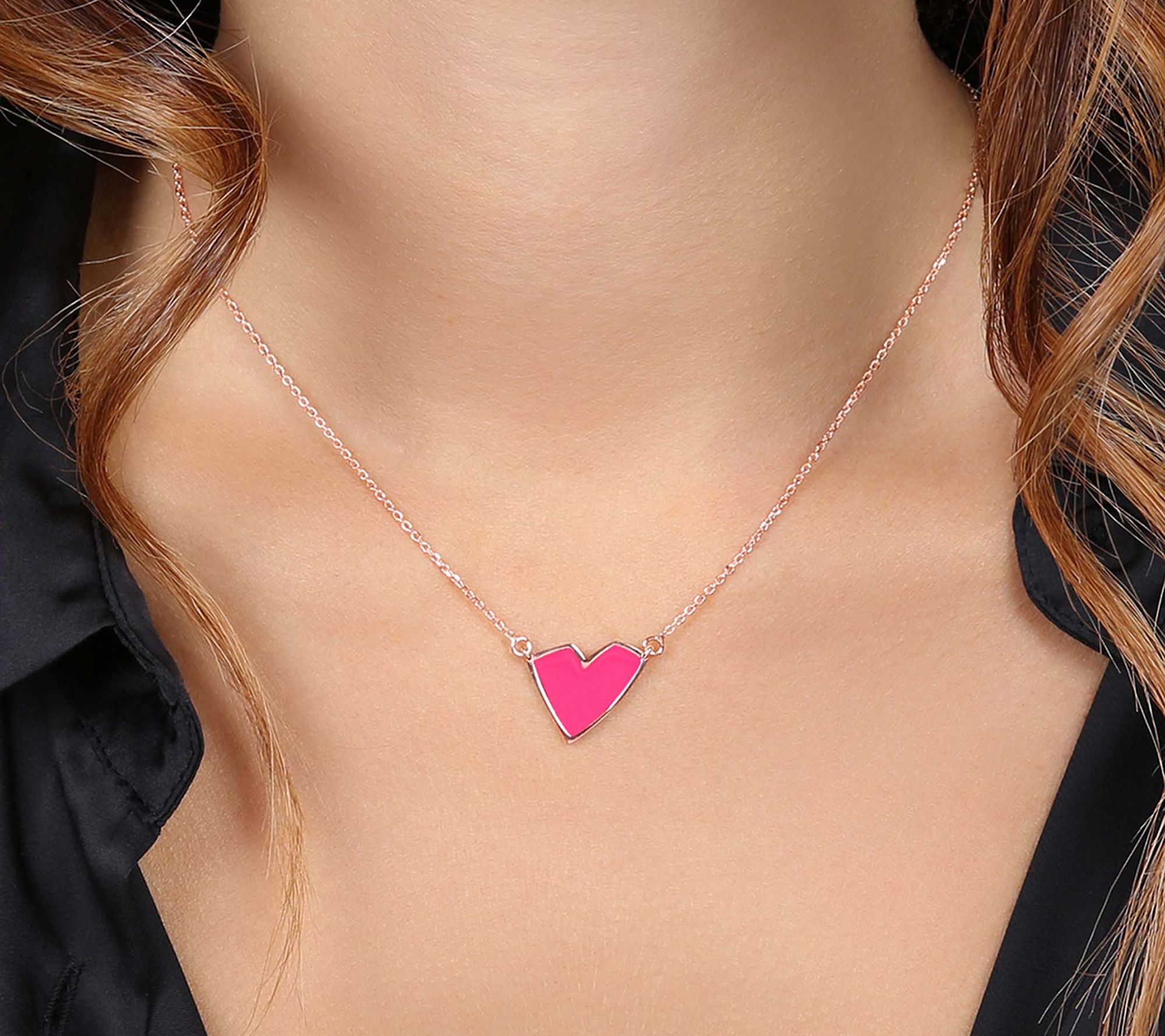 Netali Nissim Enamel Heart Necklace, 18K R ose Plated - QVC.com