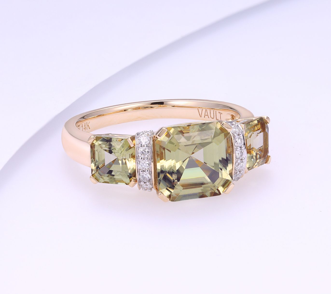 Vault Discoveries Asscher Cut 3-Stone Csarite Ring, 14K Gold - QVC.com