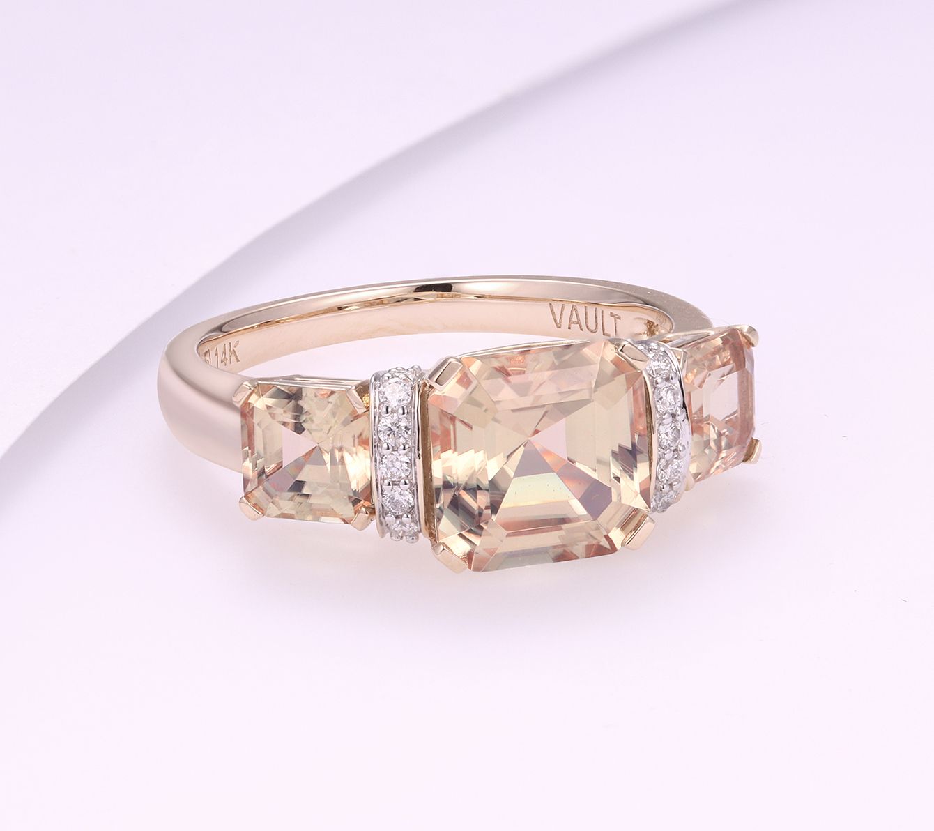 Vault Discoveries Asscher Cut 3-Stone Csarite Ring, 14K Gold - QVC.com