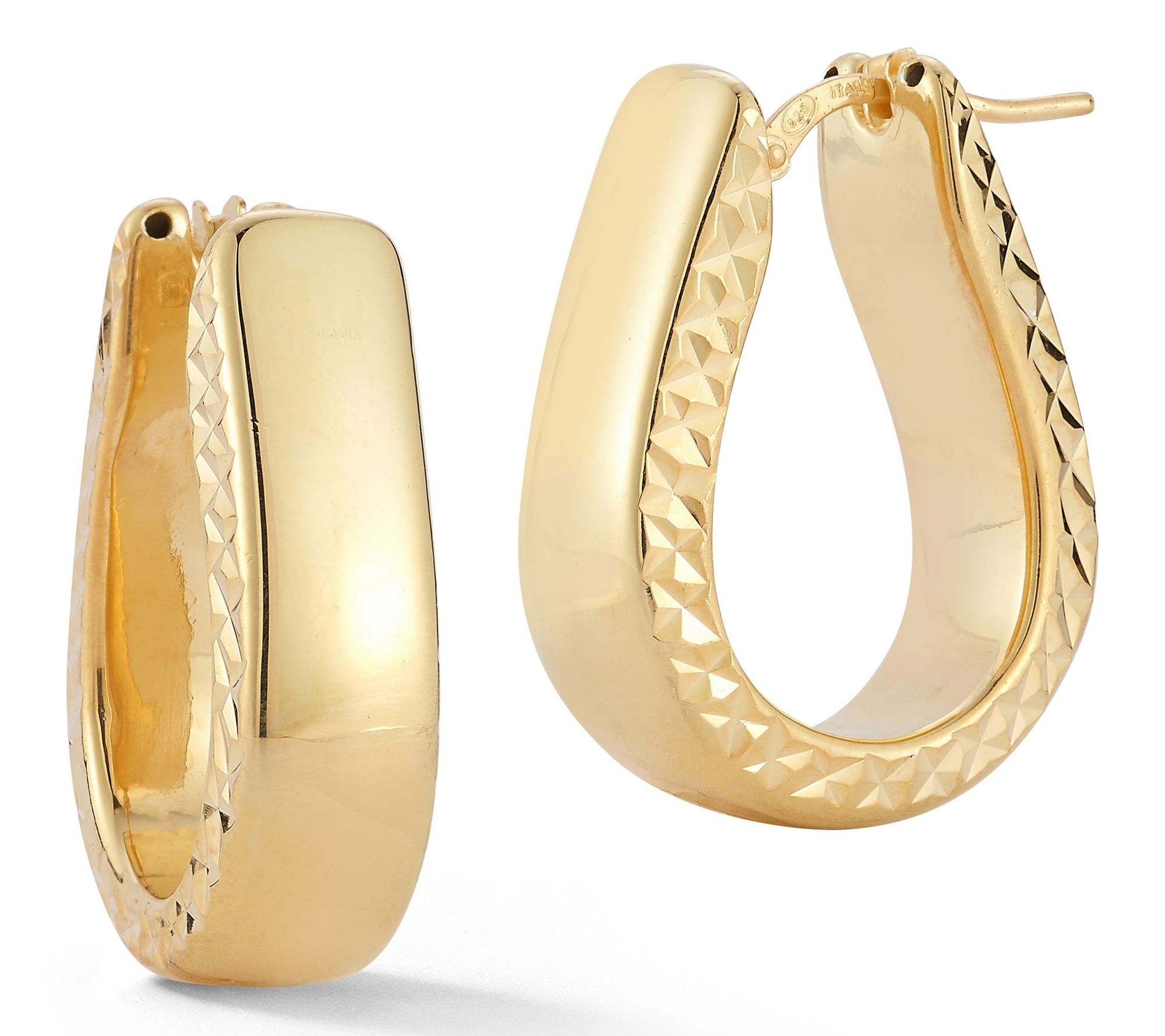 Italian Silver Diamond Cut Oval Earrings, 18K Gold Plated - QVC.com