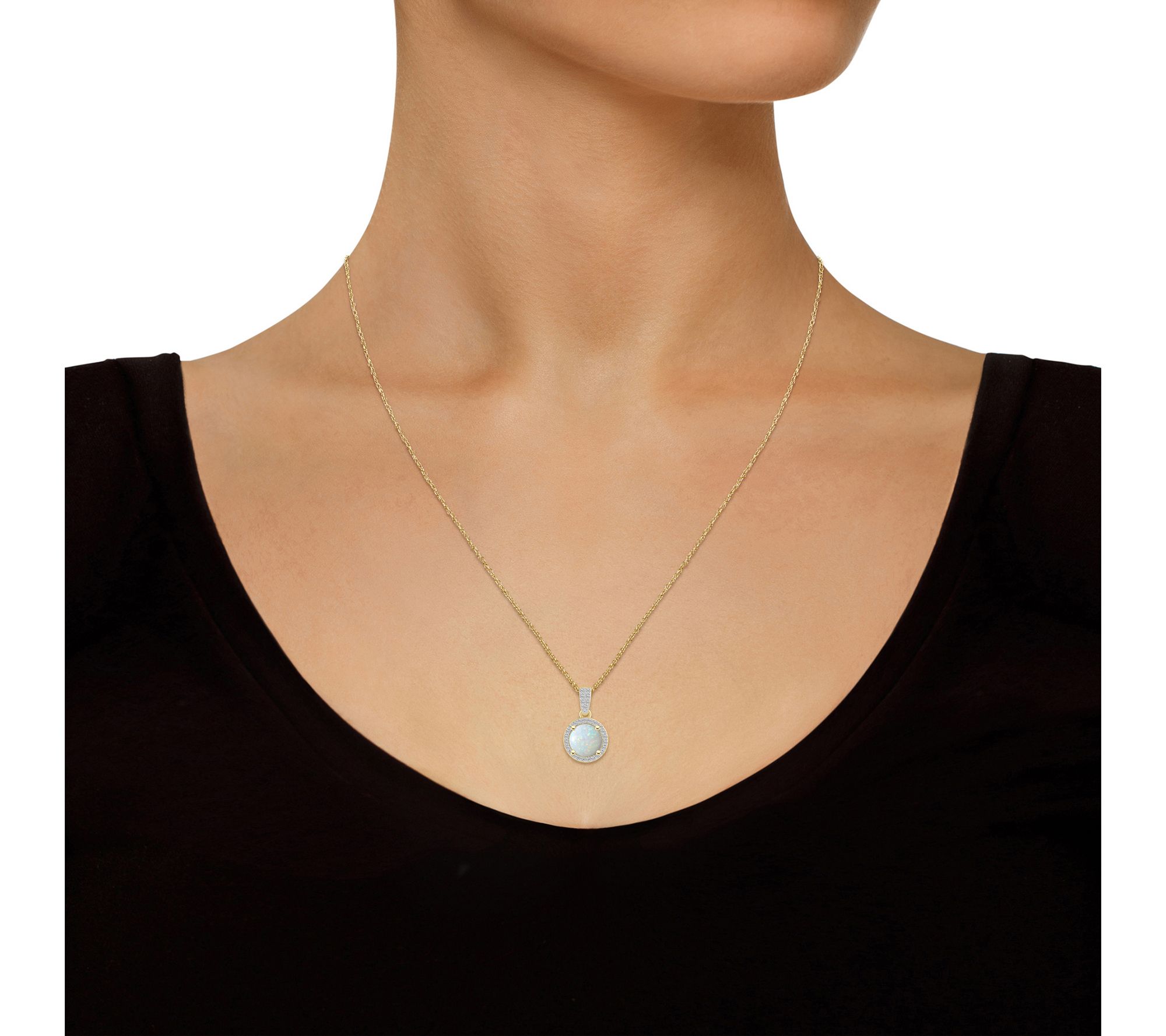 Affinity Gems Round Created Gemstone Halo Necklace, 10K Gold - QVC.com