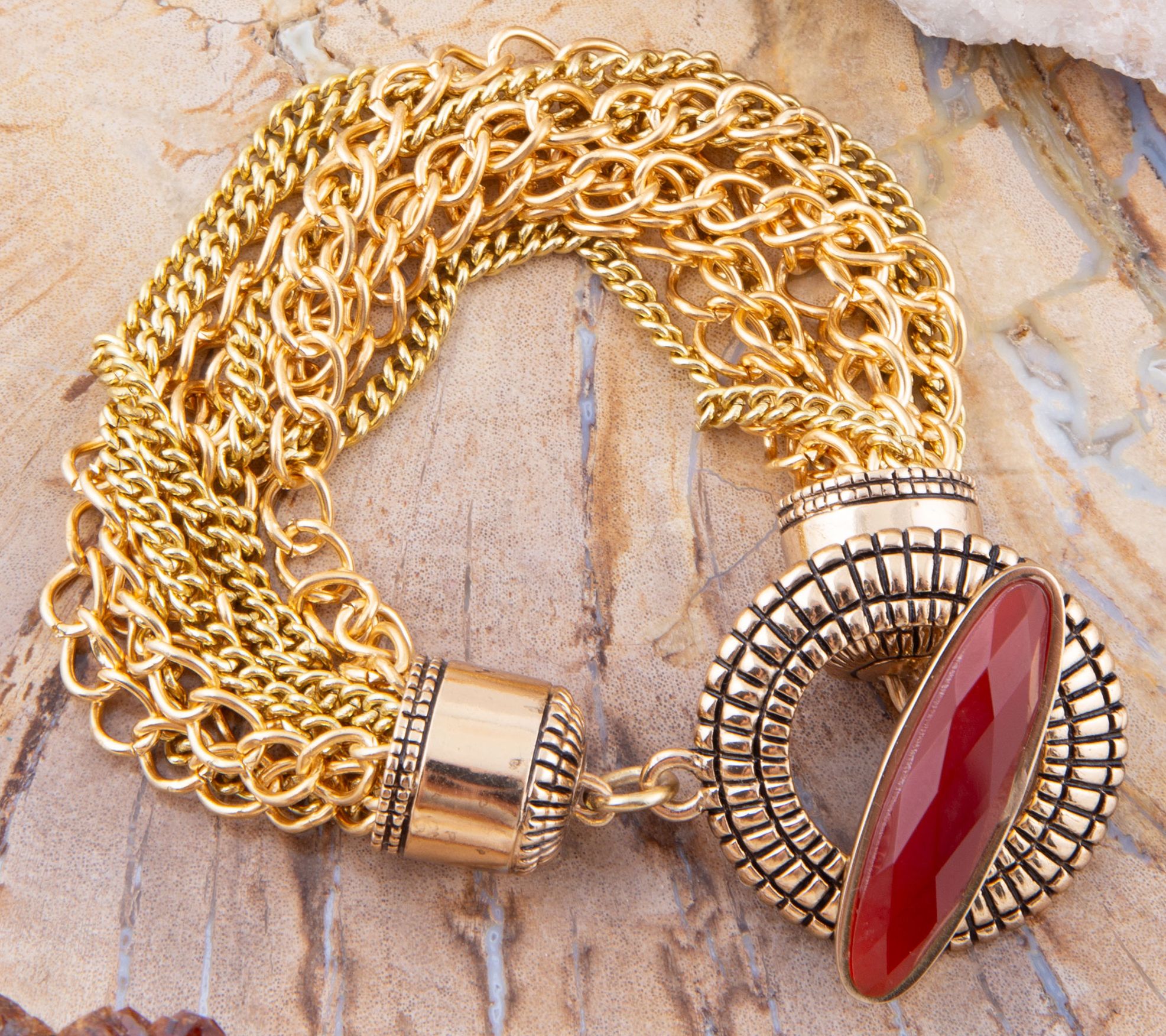 Barse Artisan Crafted Bronze Orange Carnelian Chain Bracelet - QVC.com