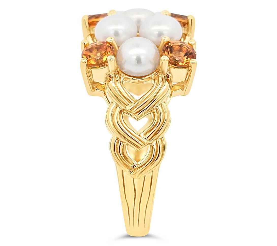 Ariva 18K Gold Clad Cultured Pearl & Citrine Newport Ring - QVC.com