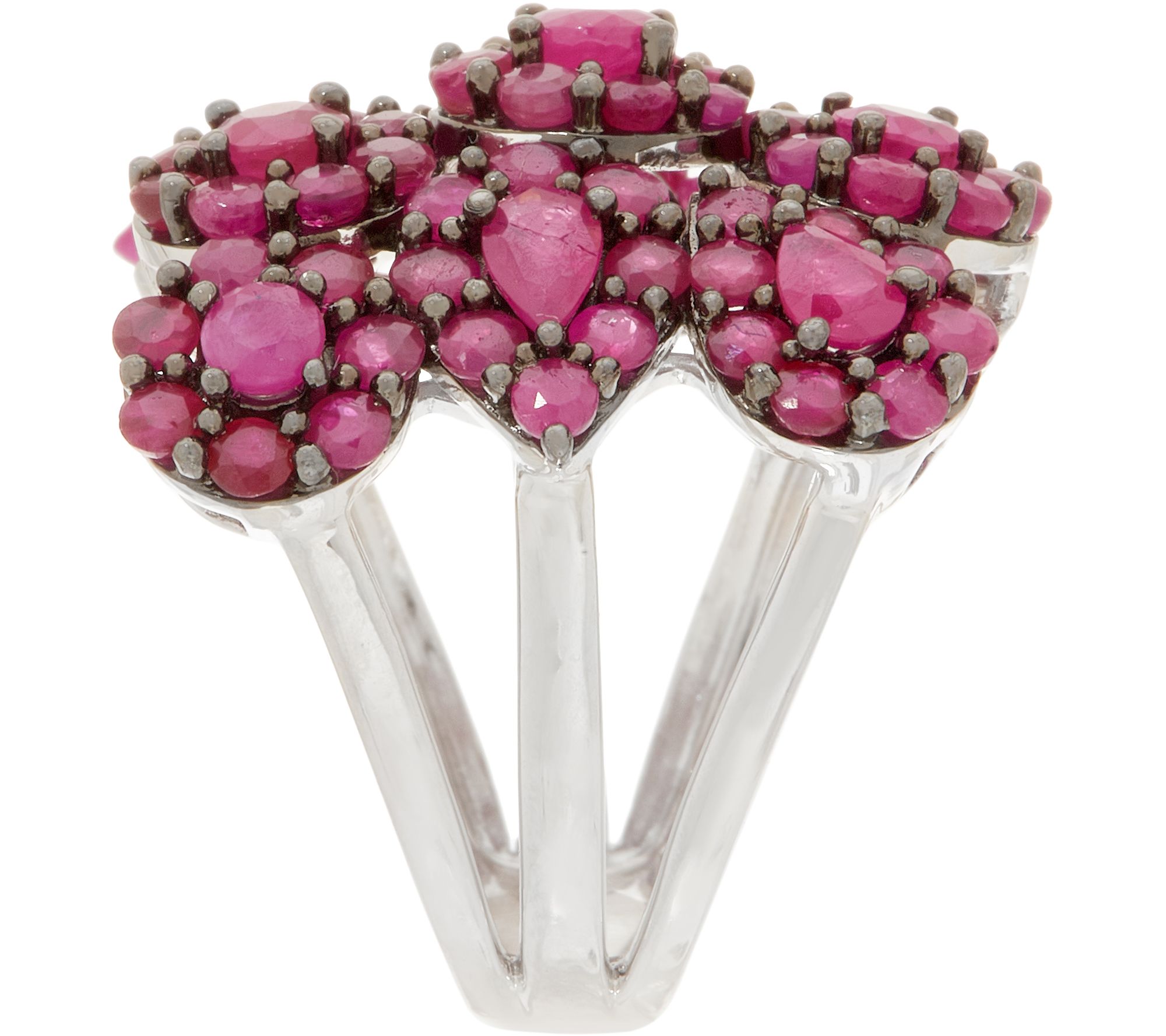Sterling Silver Precious Gemstone Flower Cluster Ring, 4.50 cttw - QVC.com