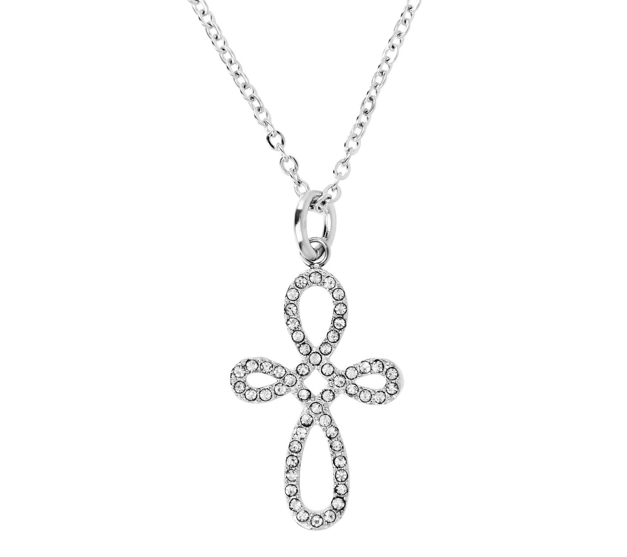 Steel by Design Crystal Cross Pendant with 18" Chain - QVC.com