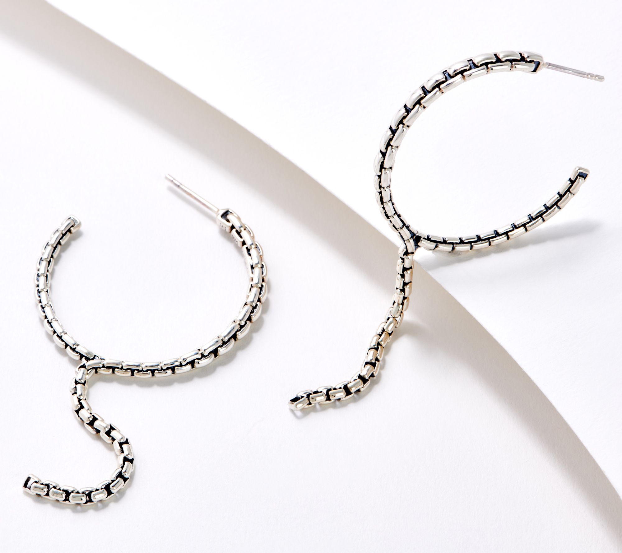 "As Is" JAI Sterling Silver Box Chain Linear 1-1/2" Hoop Earrings - QVC.com