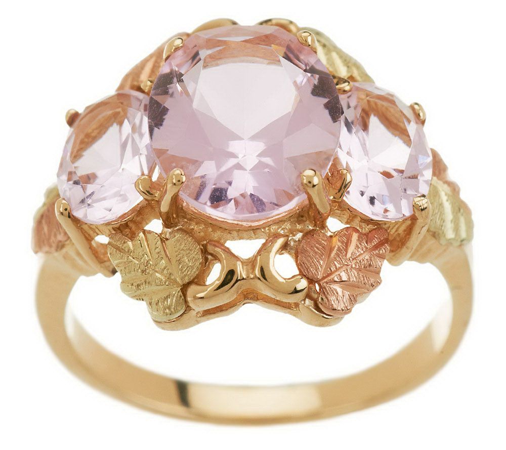 "As Is" Black Hills 3 Stone Oval Helenite Ring 10K/12K Gold - QVC.com