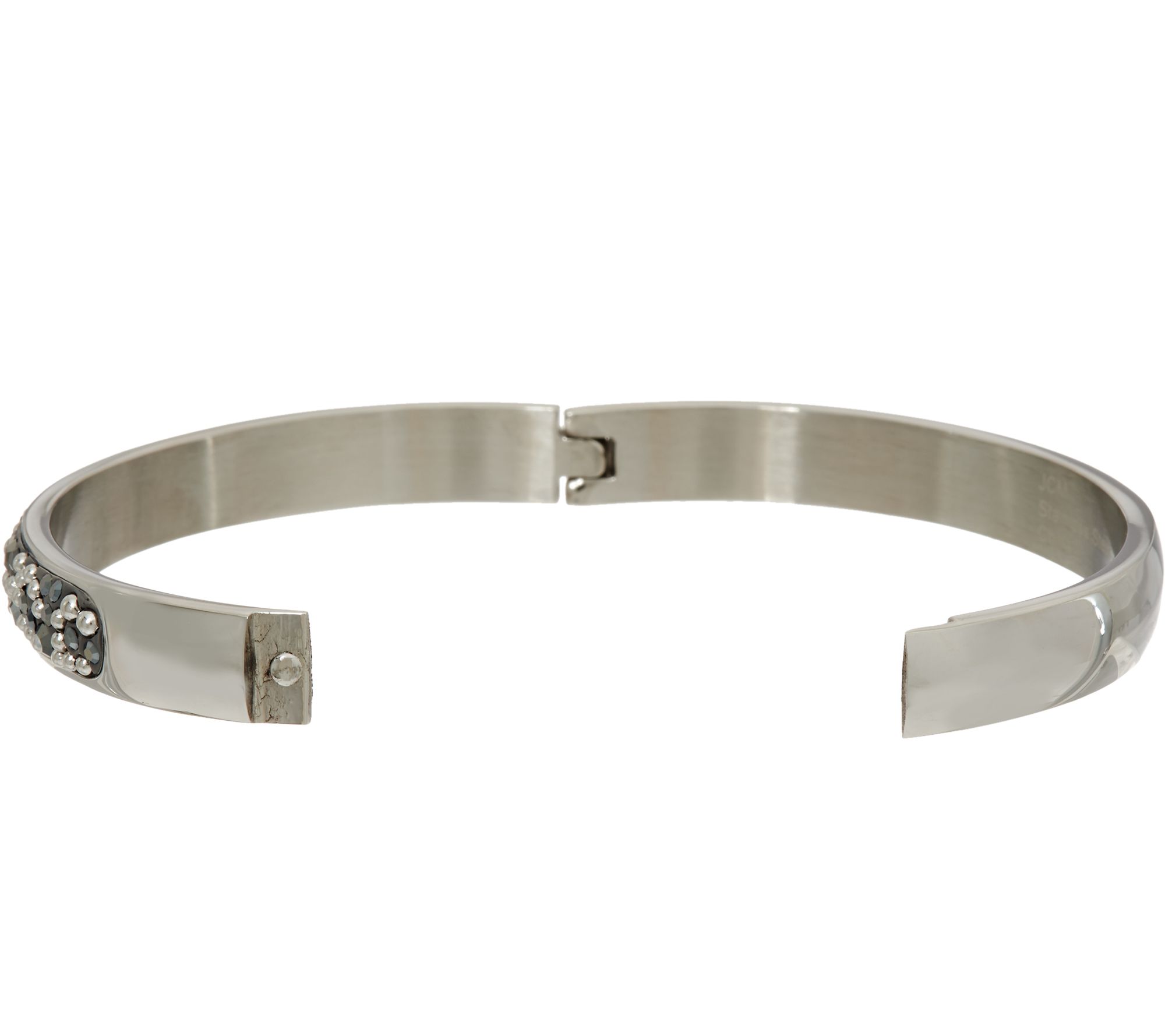 Stainless Steel Crystal and Bead Design Hinged Bangle Bracelet - QVC.com