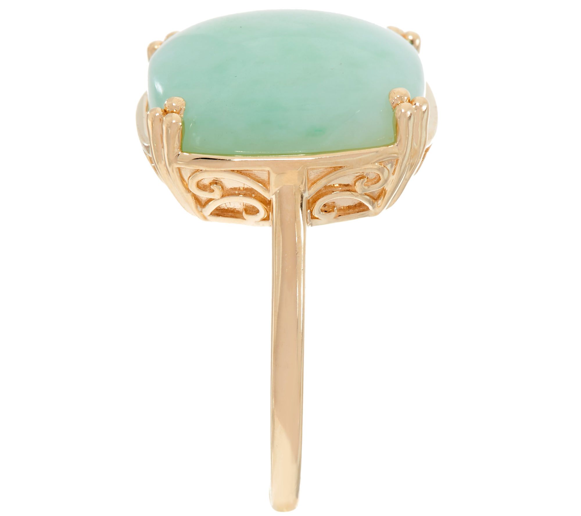 "As Is" Burmese Jade Bold Cushion Cut Ring 14K Gold - QVC.com
