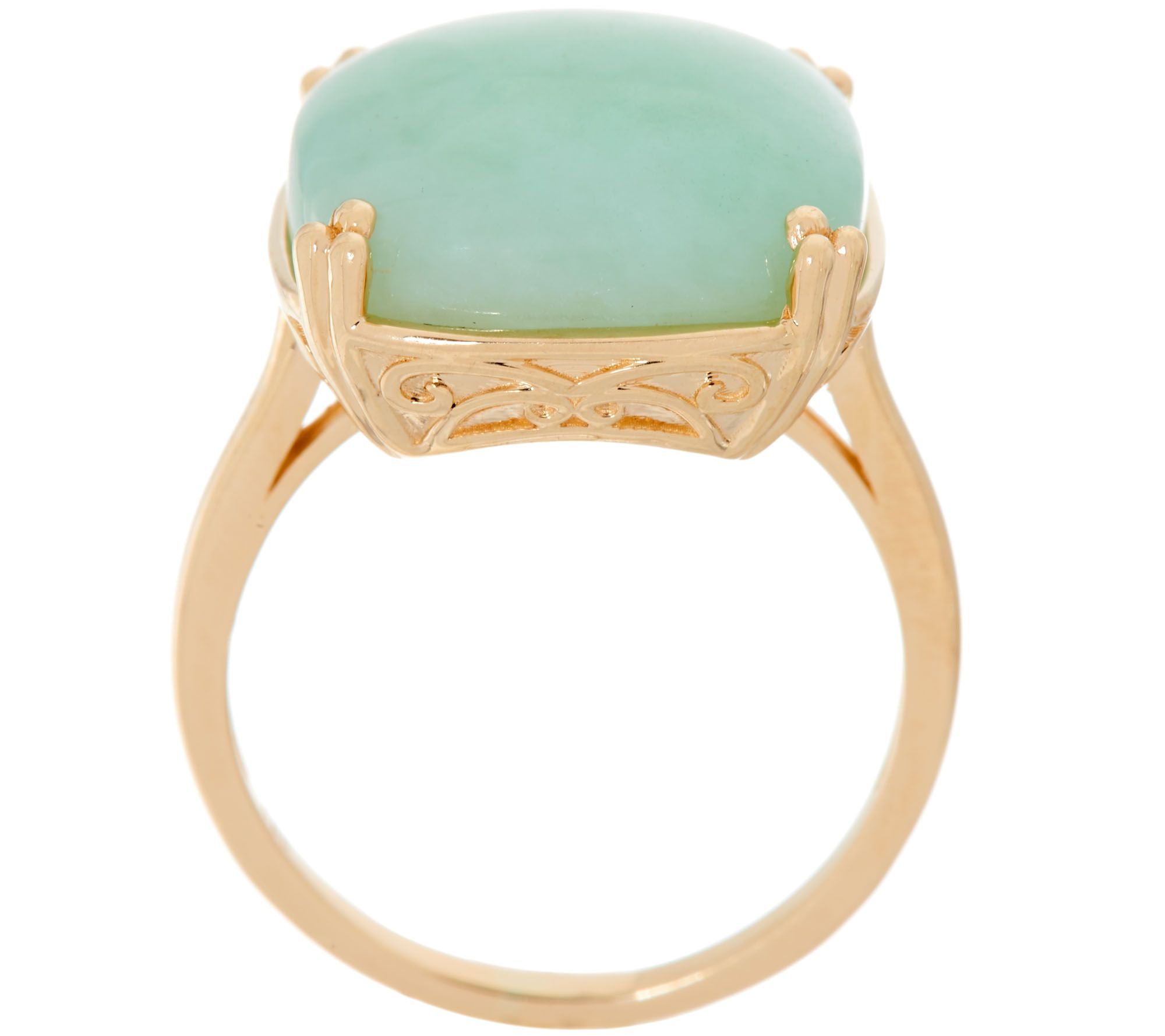 "As Is" Burmese Jade Bold Cushion Cut Ring 14K Gold - QVC.com