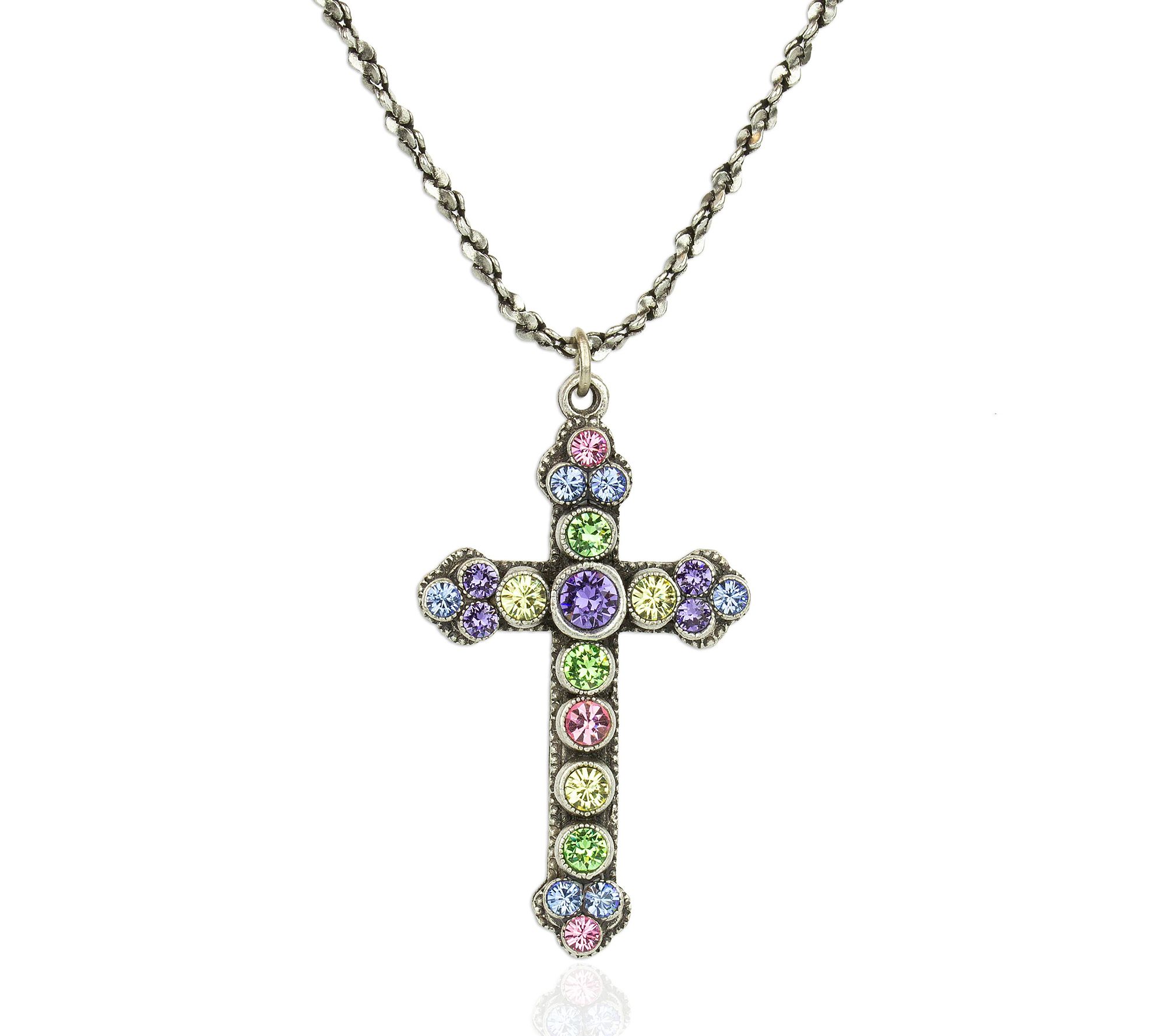 Anne Koplik Pastel Crystal Crystal Cross Pendant w/Chain - QVC.com
