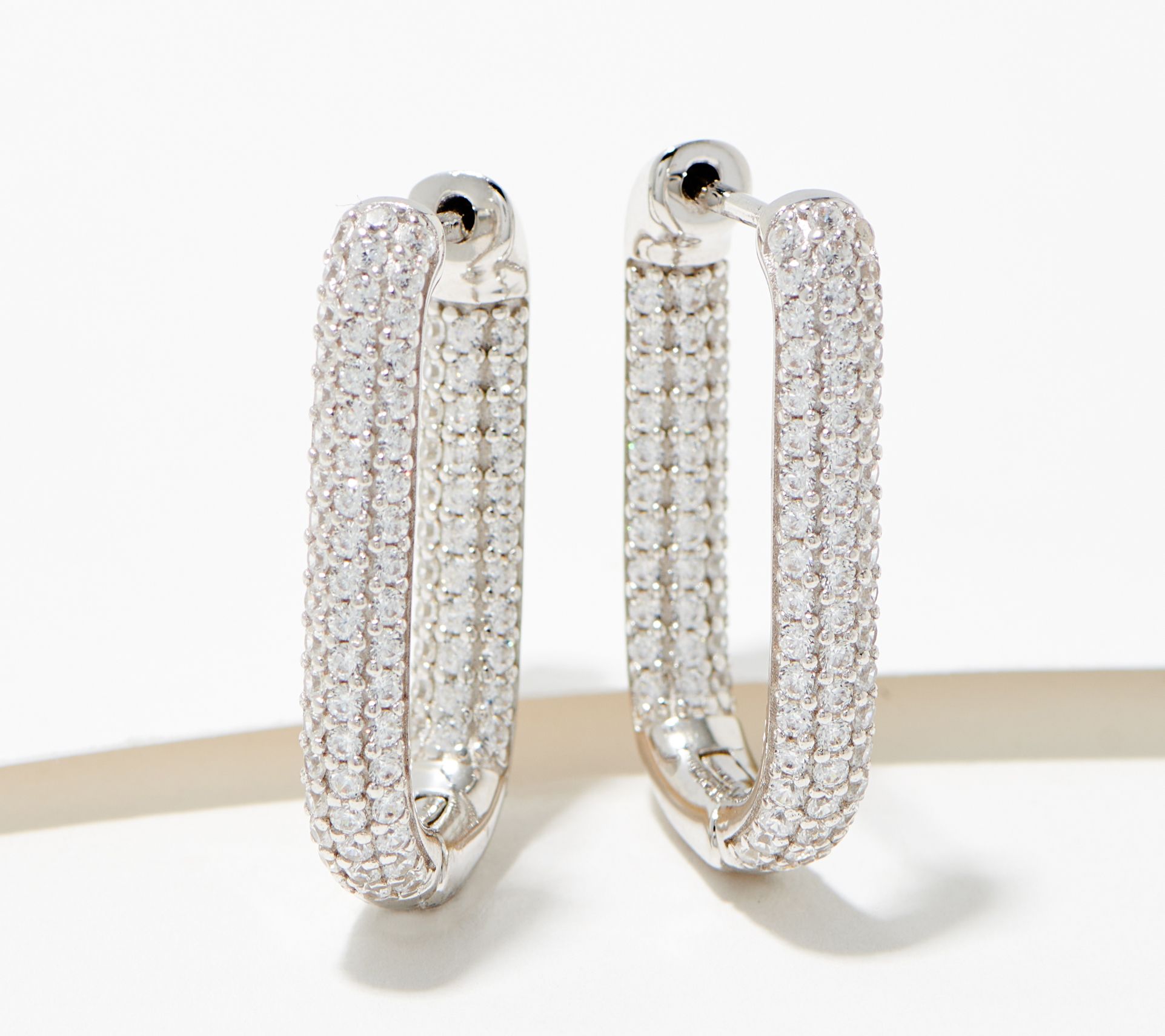 "As Is" Diamonique Oval Shape 1" Inside-Out Pave Hoop Earrings - QVC.com