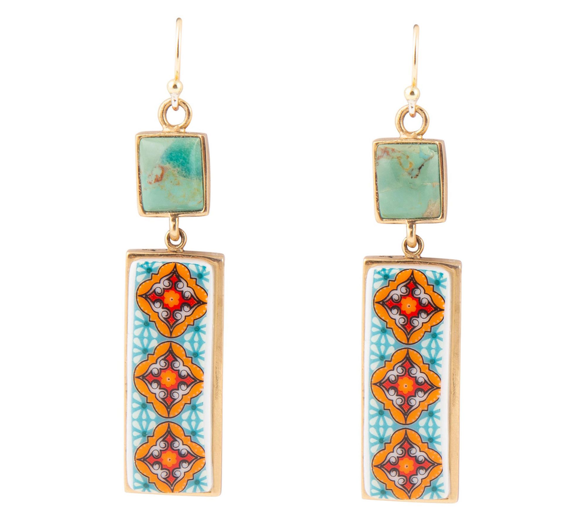 Barse Artisan Crafted Blue Turquoise Tile Dangle Earrings - QVC.com