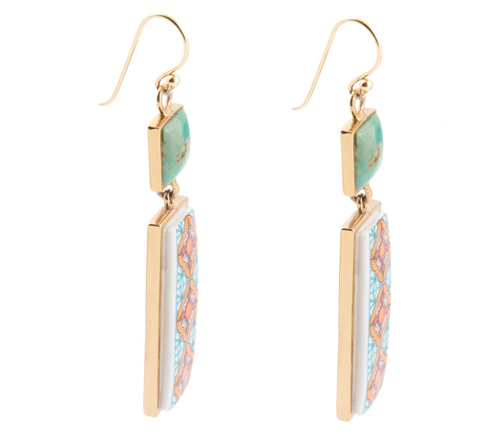 Barse Artisan Crafted Blue Turquoise Tile Dangle Earrings - QVC.com