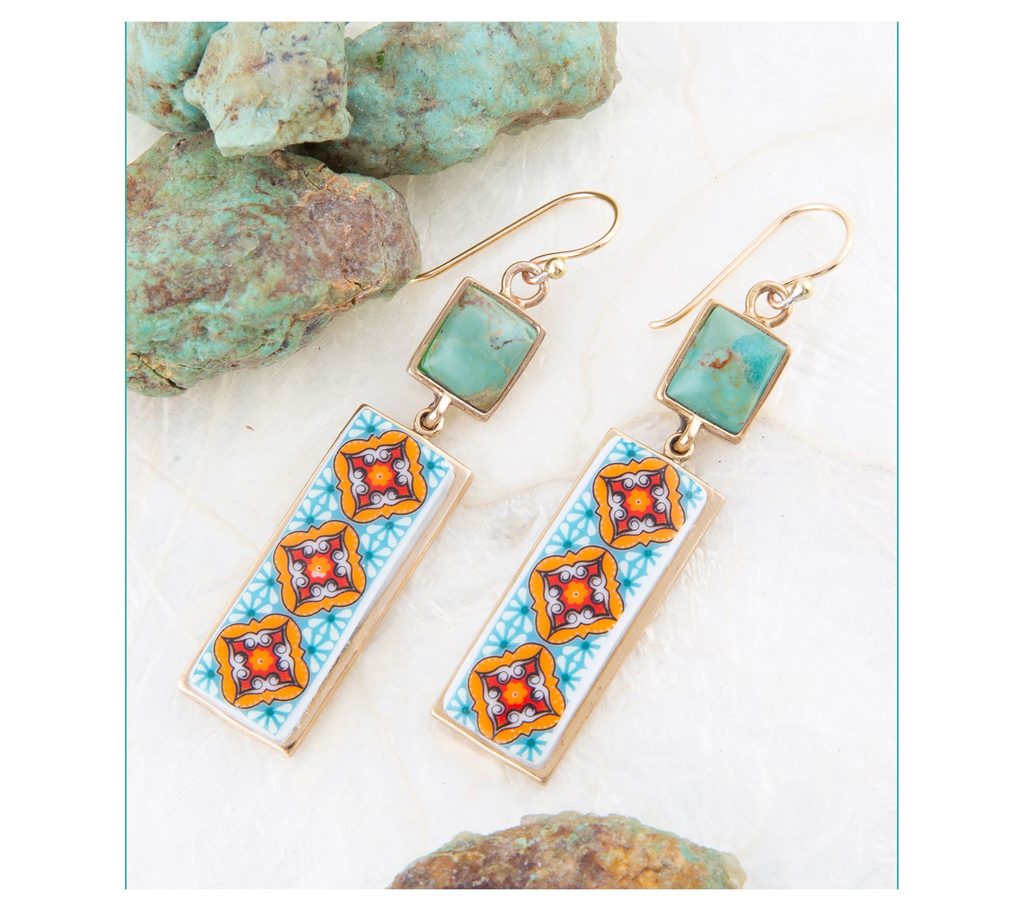Barse Artisan Crafted Blue Turquoise Tile Dangle Earrings - QVC.com