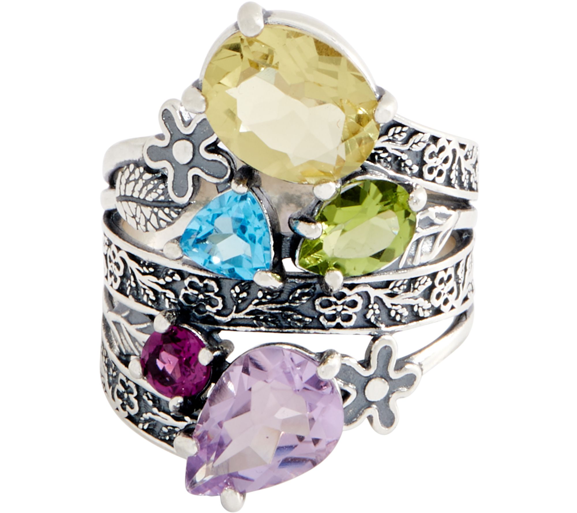 (QVC) Or Paz Sterling Silver 5.45 cttw Rainbow Gemstone Ring ...