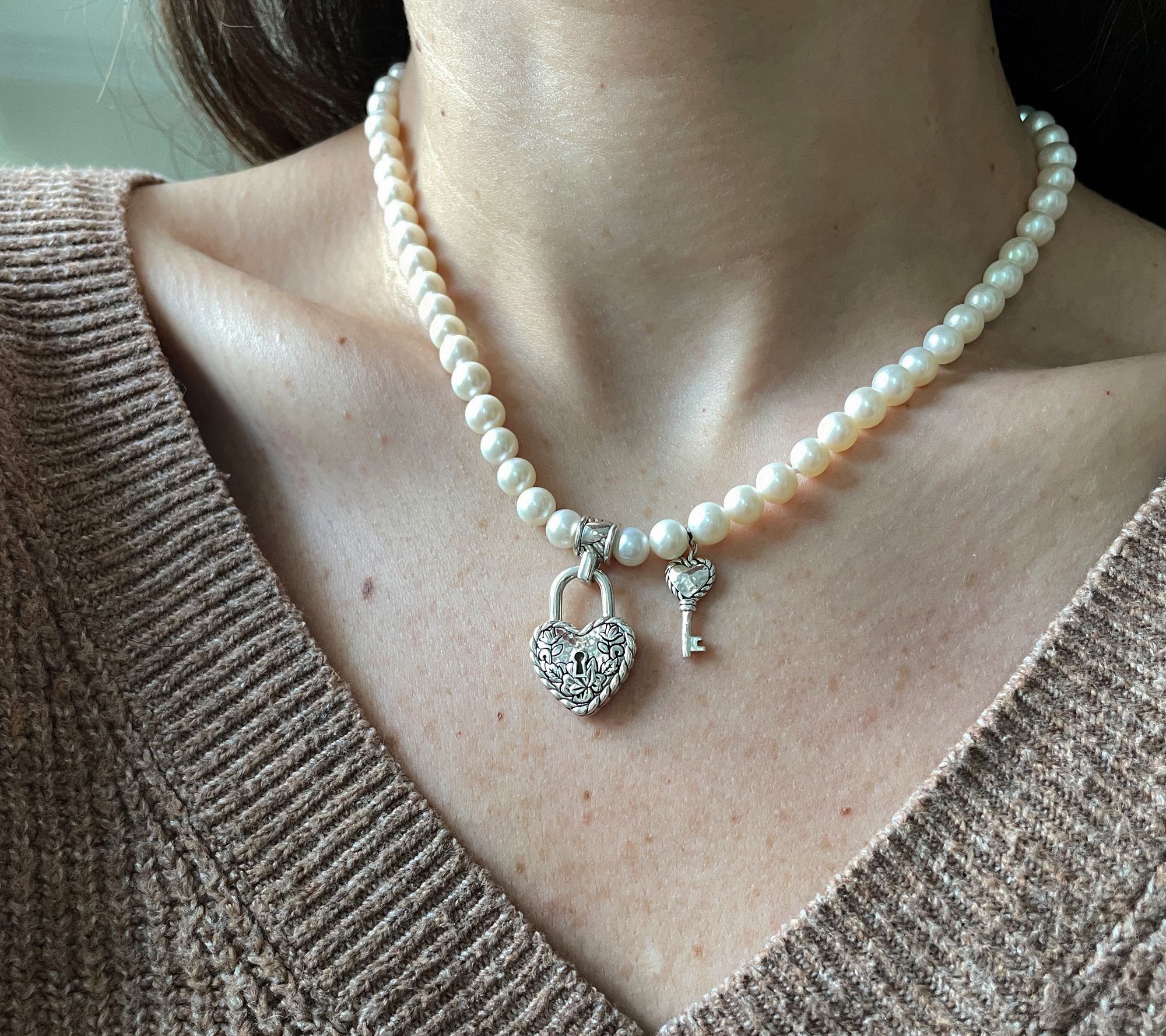 JAI Sterling Silver Cultured Pearl Love Lock Necklace - QVC.com