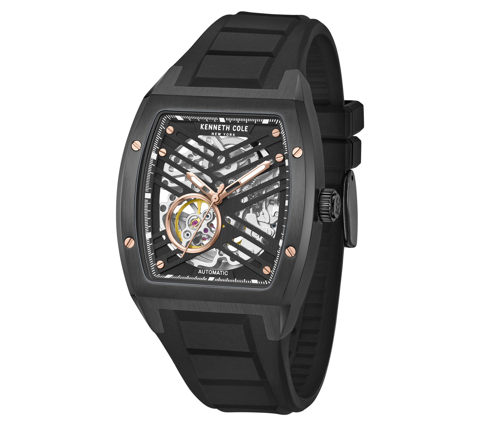 Kenneth Cole New York Men's Black Automatic Rectangle Watch - QVC.com