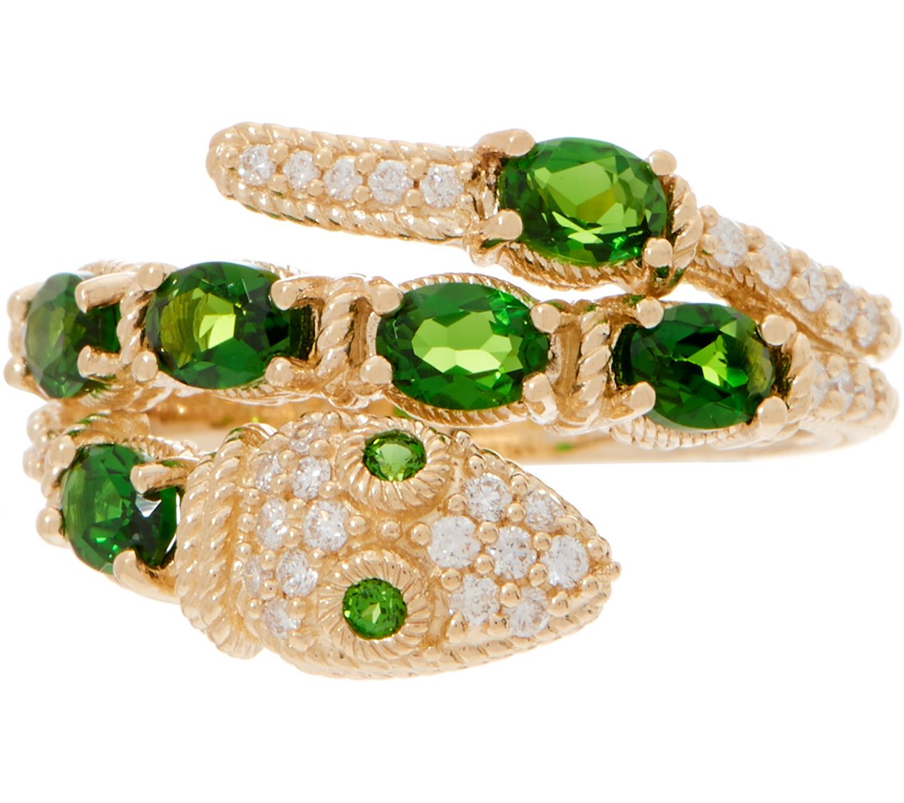 "As Is" Judith Ripka 14K 1.15 cttw Diospide & Diamond Snake Ring - QVC.com