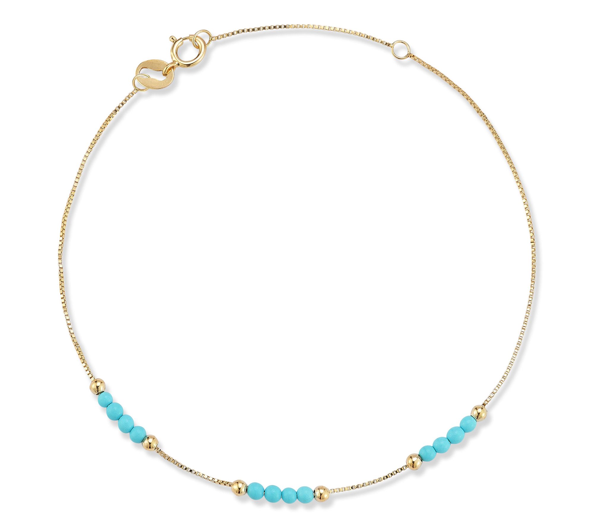 Italian Gold Turquoise Ball Chain Ankle Bracelet 14K QVC
