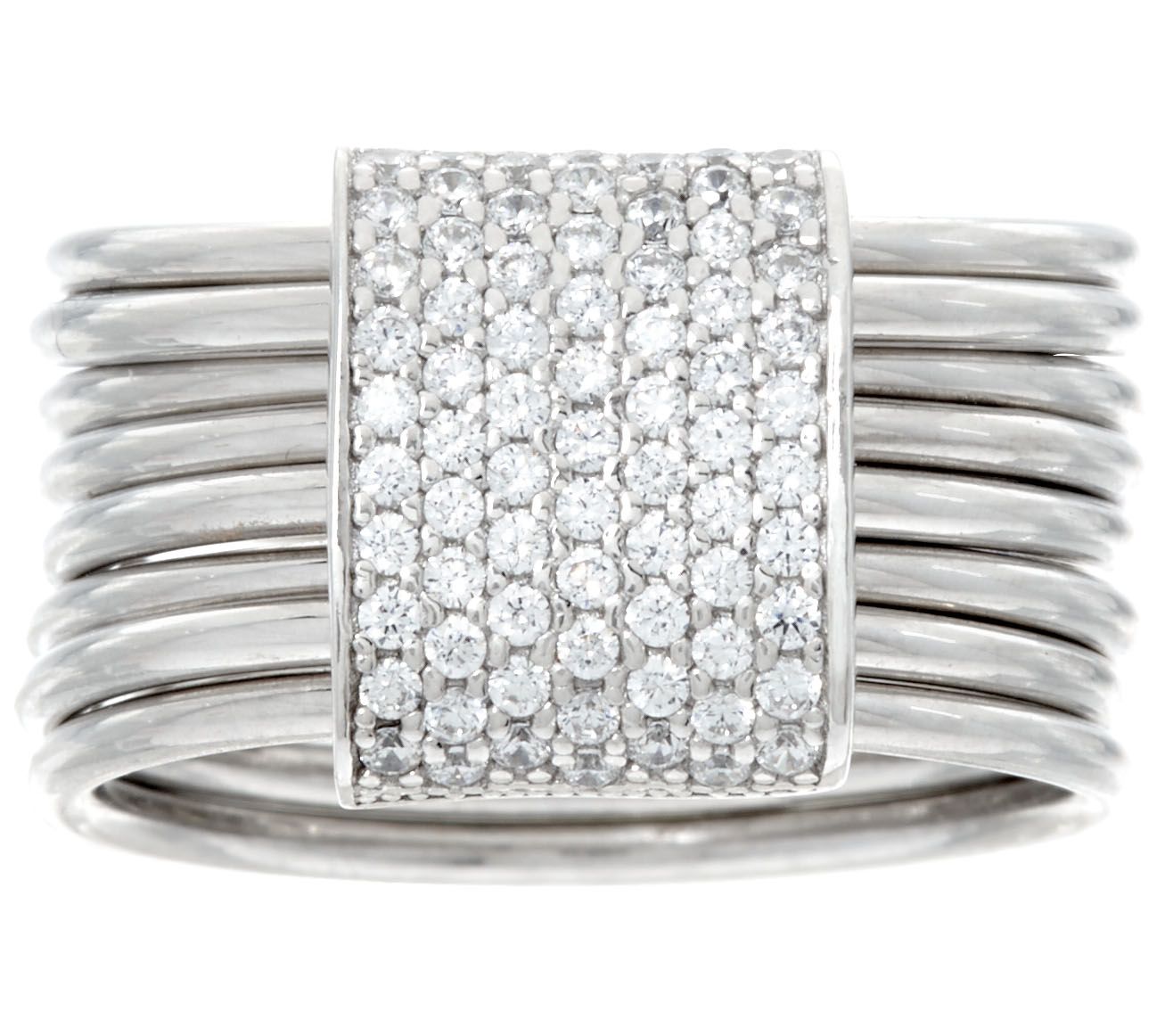 Italian Silver Sterling Pave' Crystal Layered Ring - QVC.com