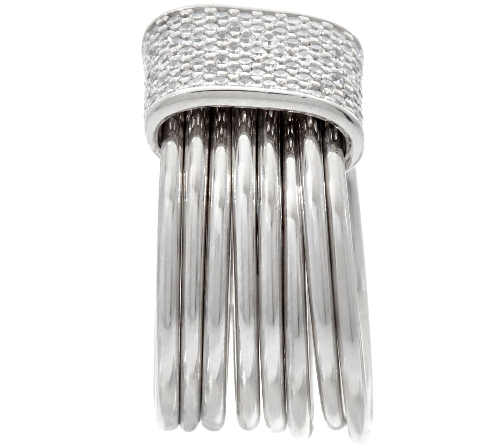 Italian Silver Sterling Pave' Crystal Layered Ring - QVC.com