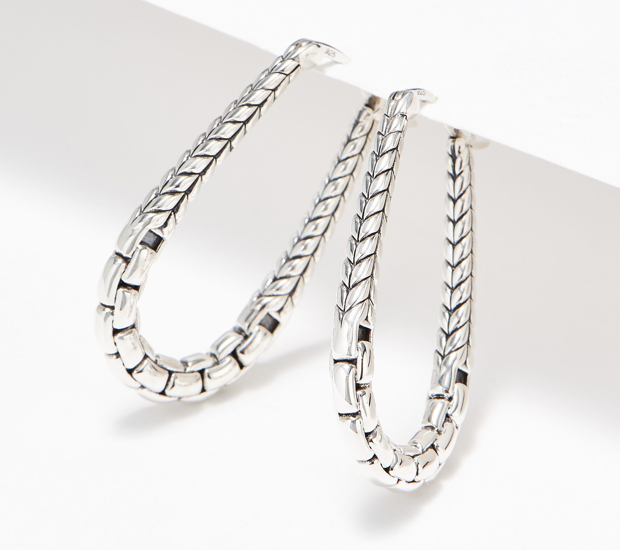"As Is" JAI Sterling Silver Basketweave and Box Chain Hoop Earrings - QVC.com