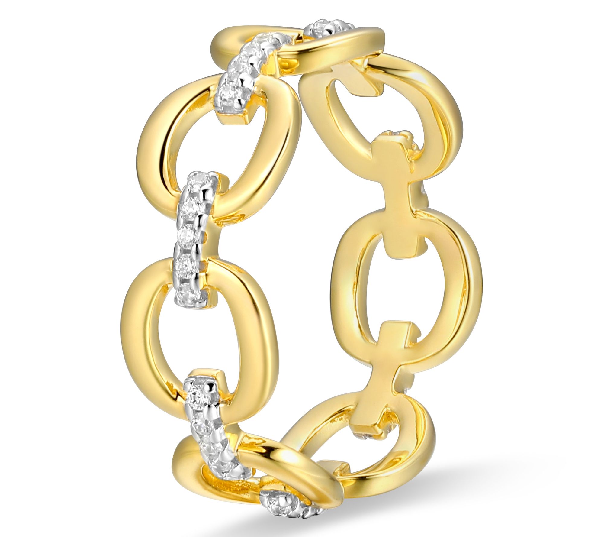 Sterling Silver Moissanite Accent Pave Link Ring - QVC.com