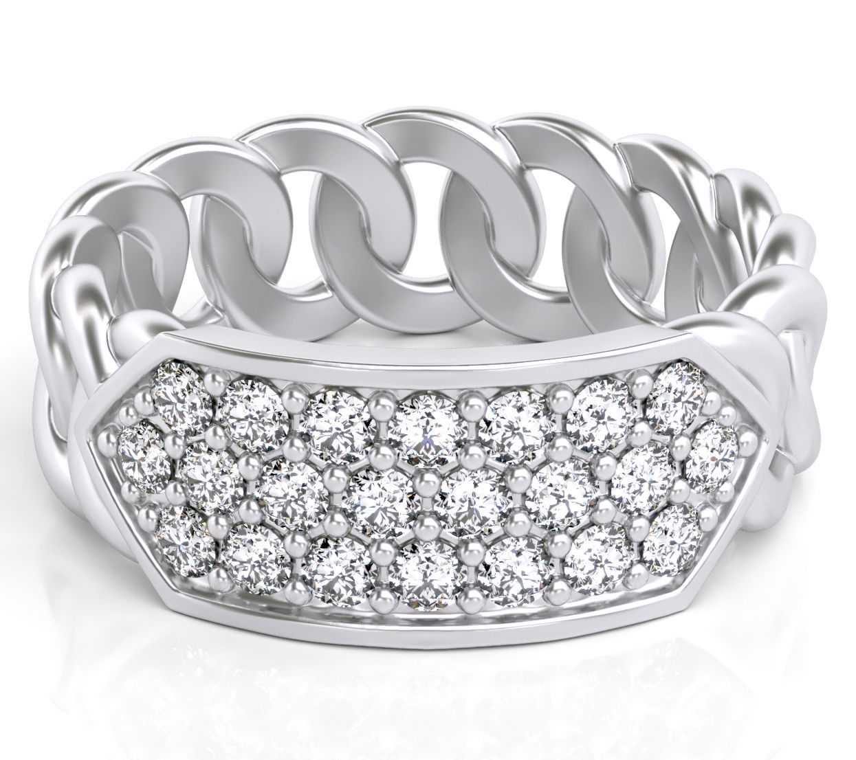 Diamonique Pave Chain Link Chain Design Ring - QVC.com