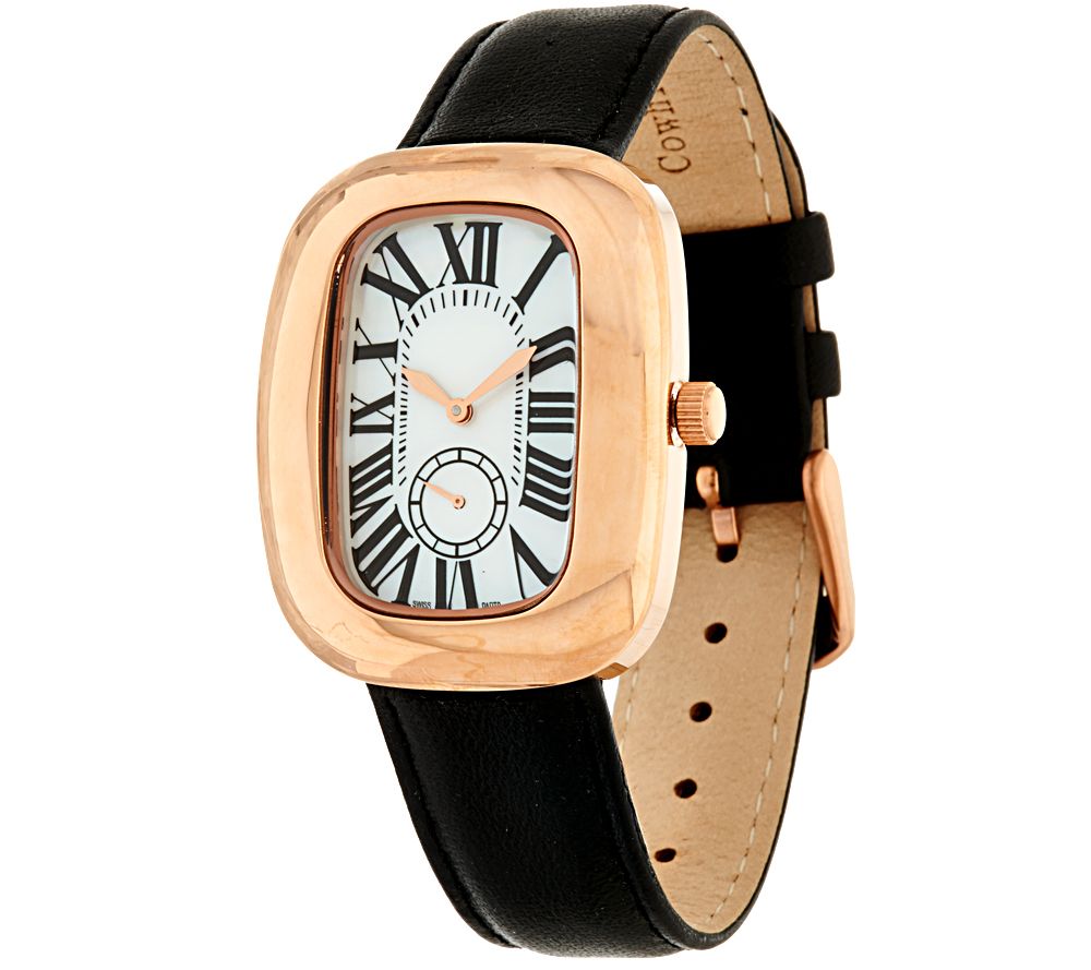Bronze Bold Polished Leather Strap Watch by Bronzo Italia - QVC.com