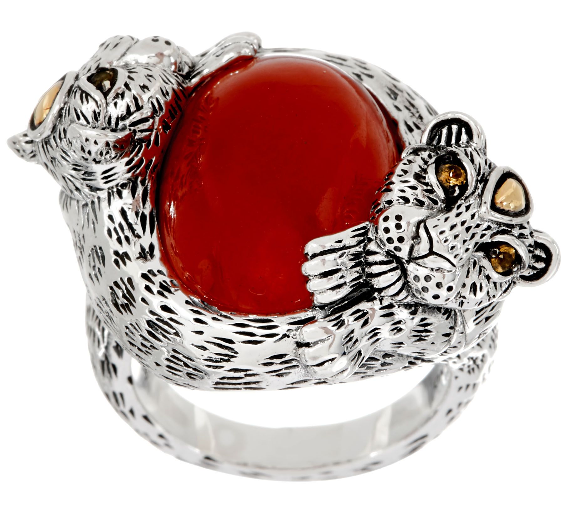 "As Is" JAI SterlingLeopard Wrapped Jade Cabochon Ring - QVC.com