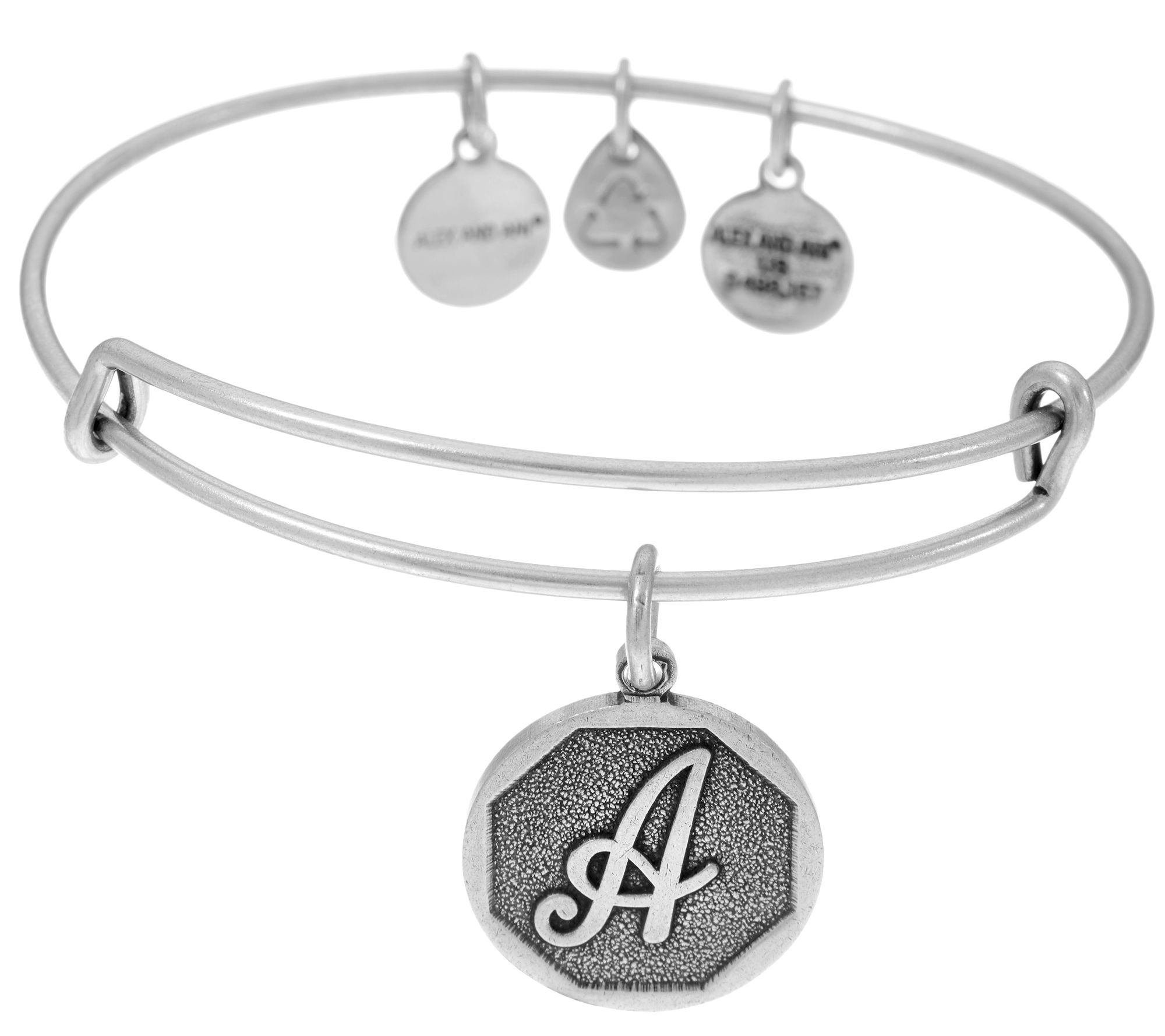 Alex and Ani Silvertone Initial Charm Bangles - QVC.com