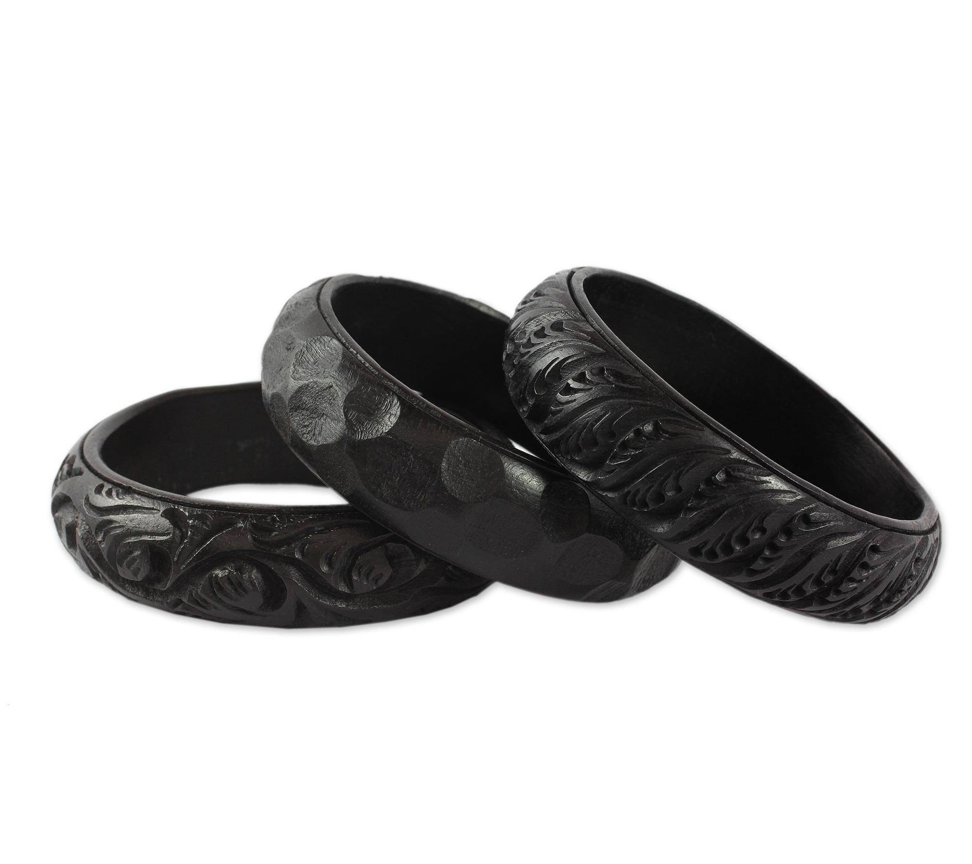 Novica Artisan Crafted "Glorious Goa" Set of 3Wood Bangles - QVC.com