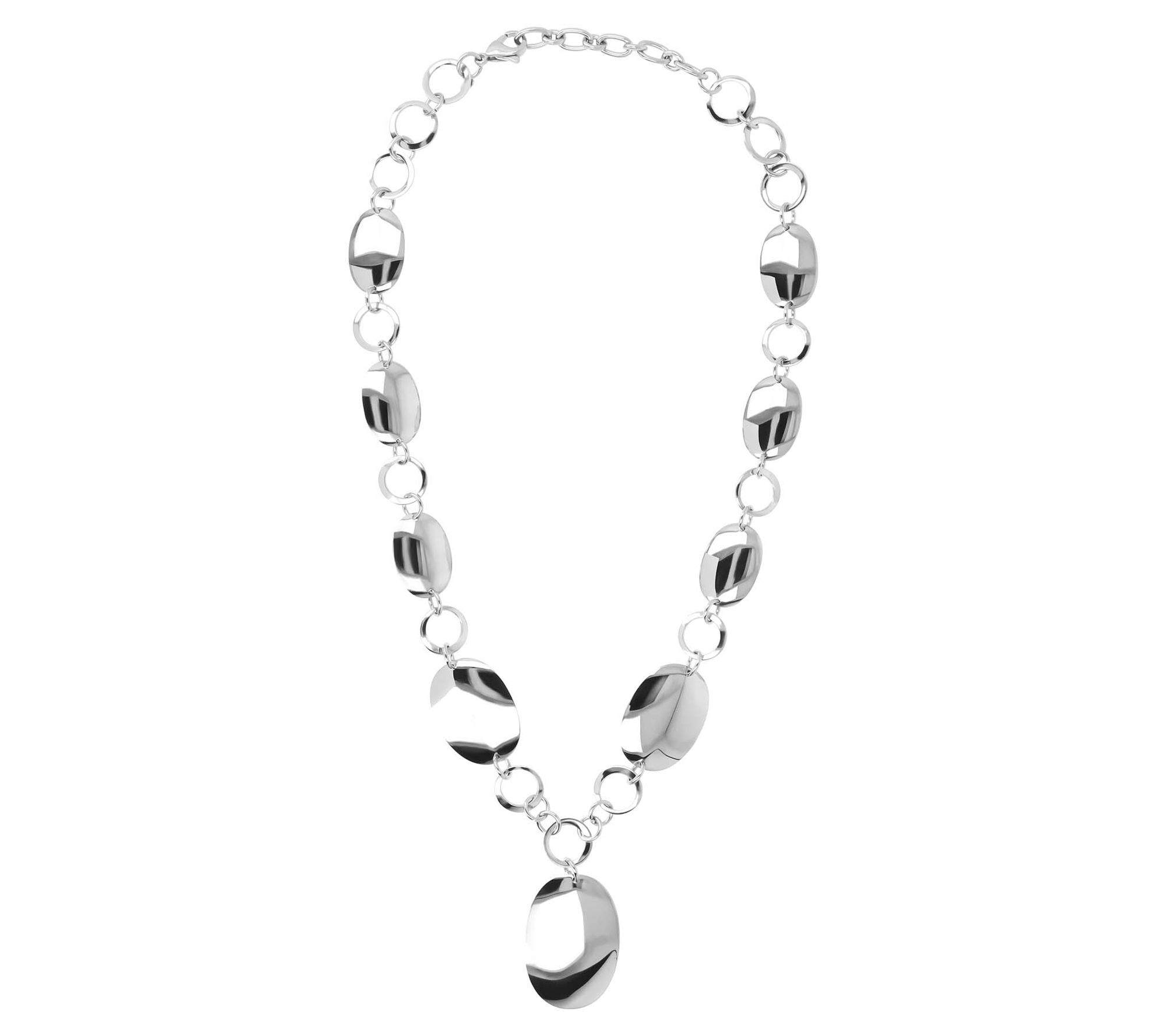 Steel by Design Polished Oval Disc Necklace - QVC.com
