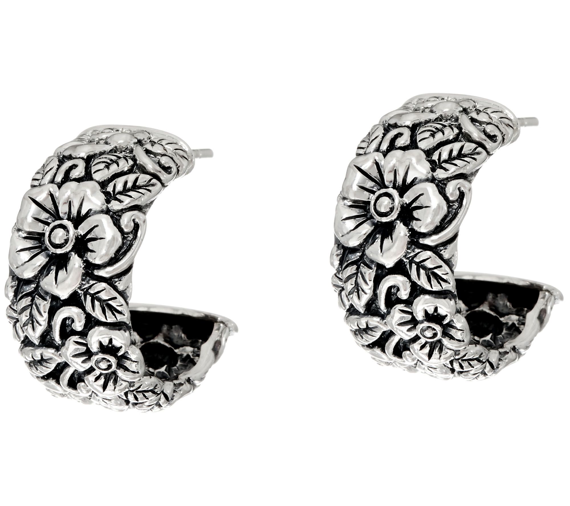 JAI Sterling Silver Carved Floral Hoop Earrings - QVC.com