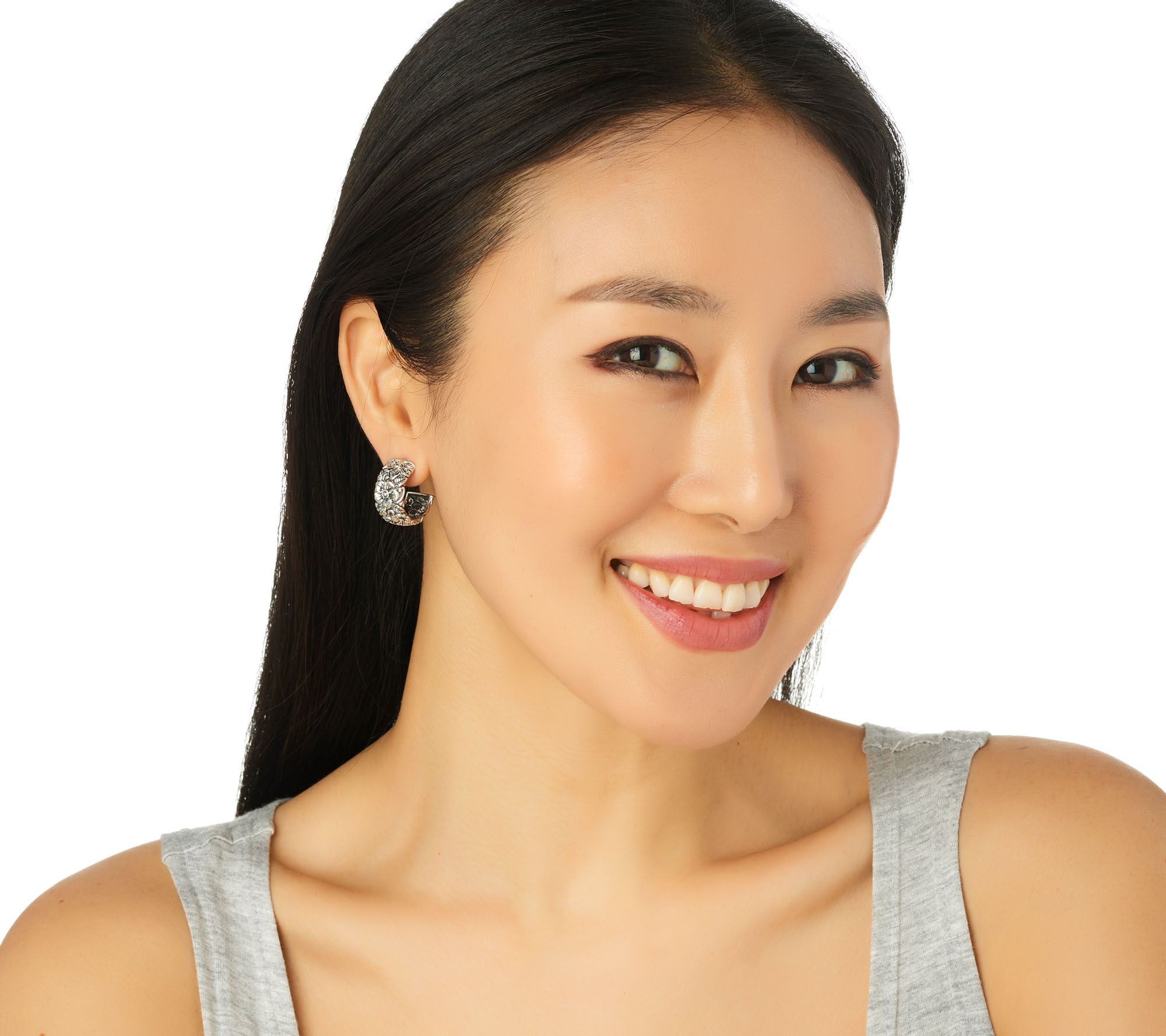 JAI Sterling Silver Carved Floral Hoop Earrings - QVC.com