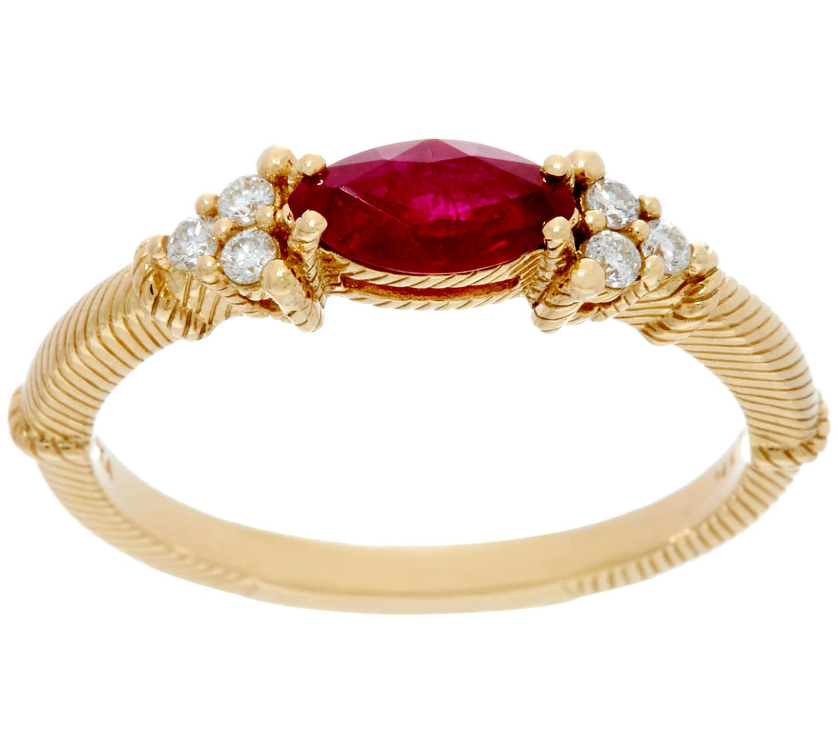 "As Is" Judith Ripka 14K Gold Emerald or Ruby & 1/10 cttw Diamond Ring ...