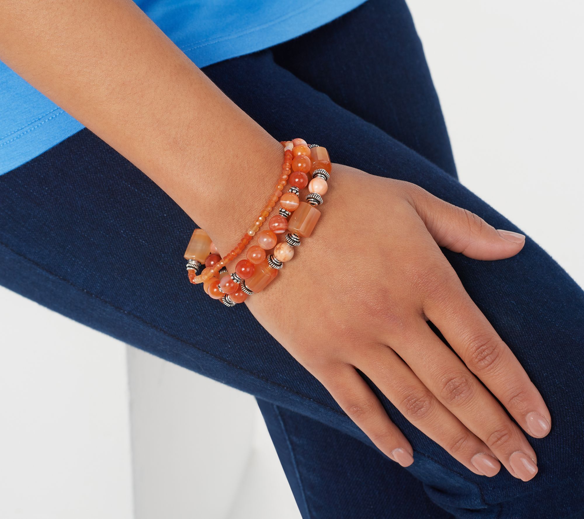 "As Is" Set of 3 Gemstone Stretch Bracelets Sterling Silver - QVC.com