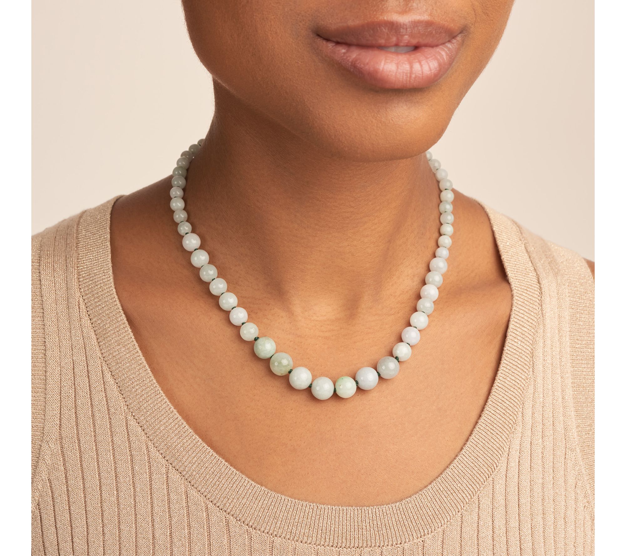Dynasty Jade Beaded Jade Necklace, Sterling Silver - QVC.com