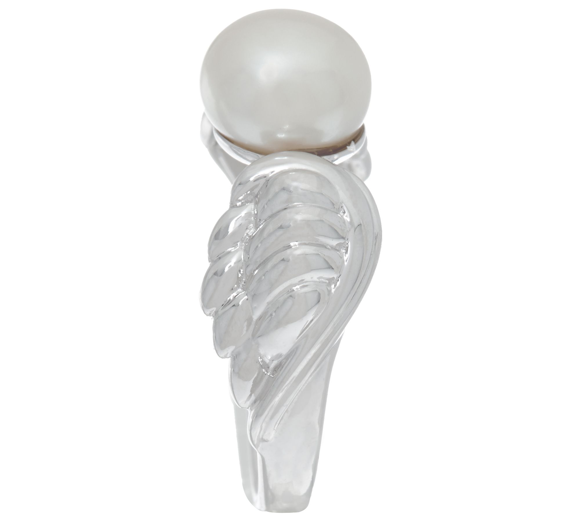 Honora Cultured Pearl 8.0mm Angel Wing Sterling Ring - QVC.com